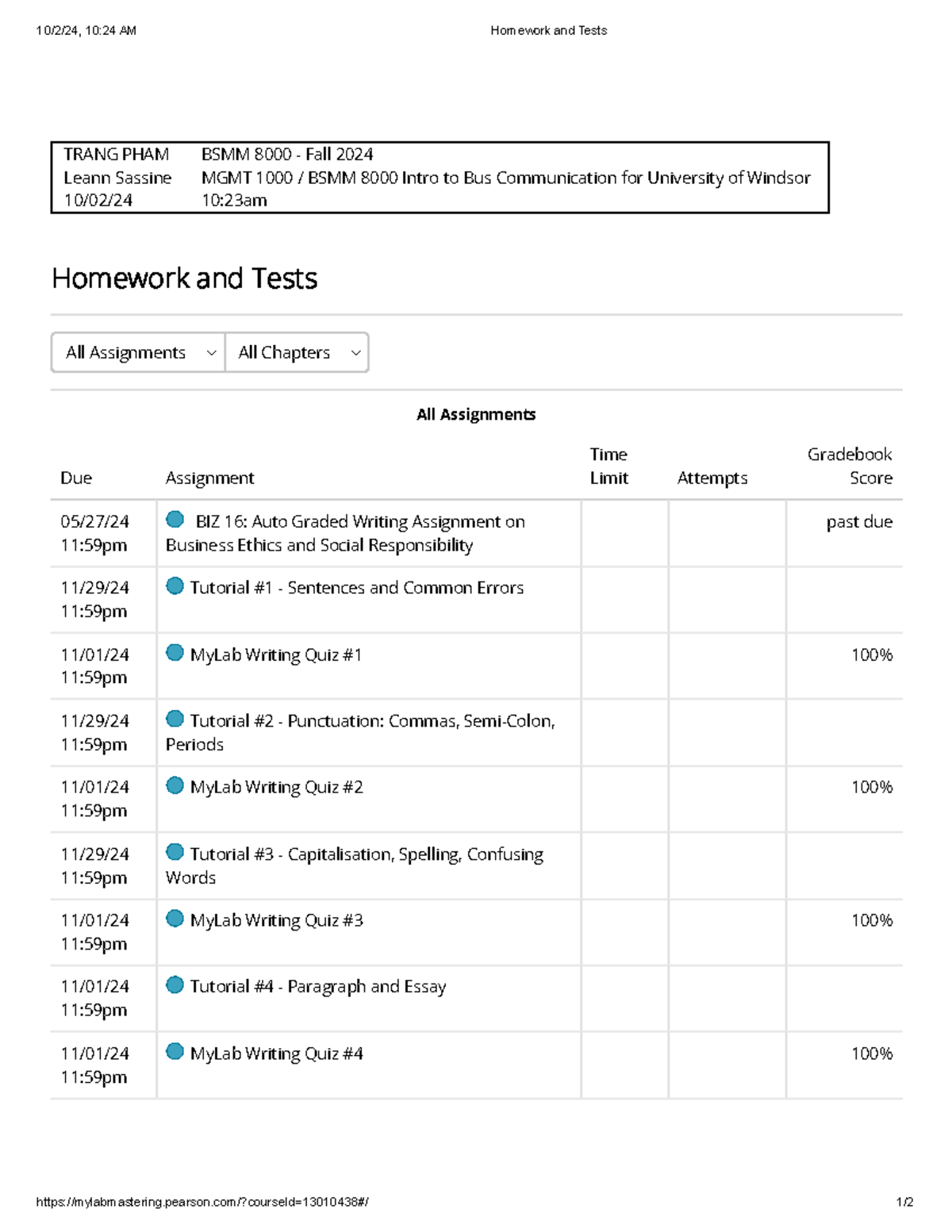 Assignments - pearson/?courseId=13010438#/ 1/ - Studocu