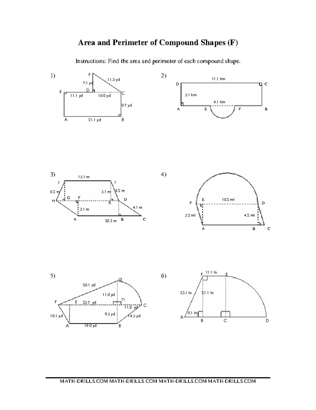 Area and Perimeter of Compound Shapes (F) - MATH-DRILLS MATH-DRILLS ...