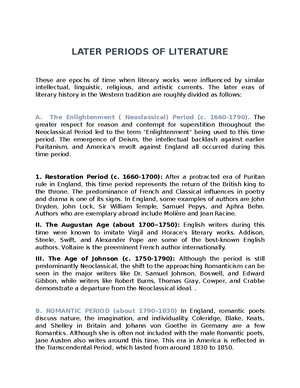 Early Periods OF Literature - EARLY PERIODS OF LITERATURE These are ...