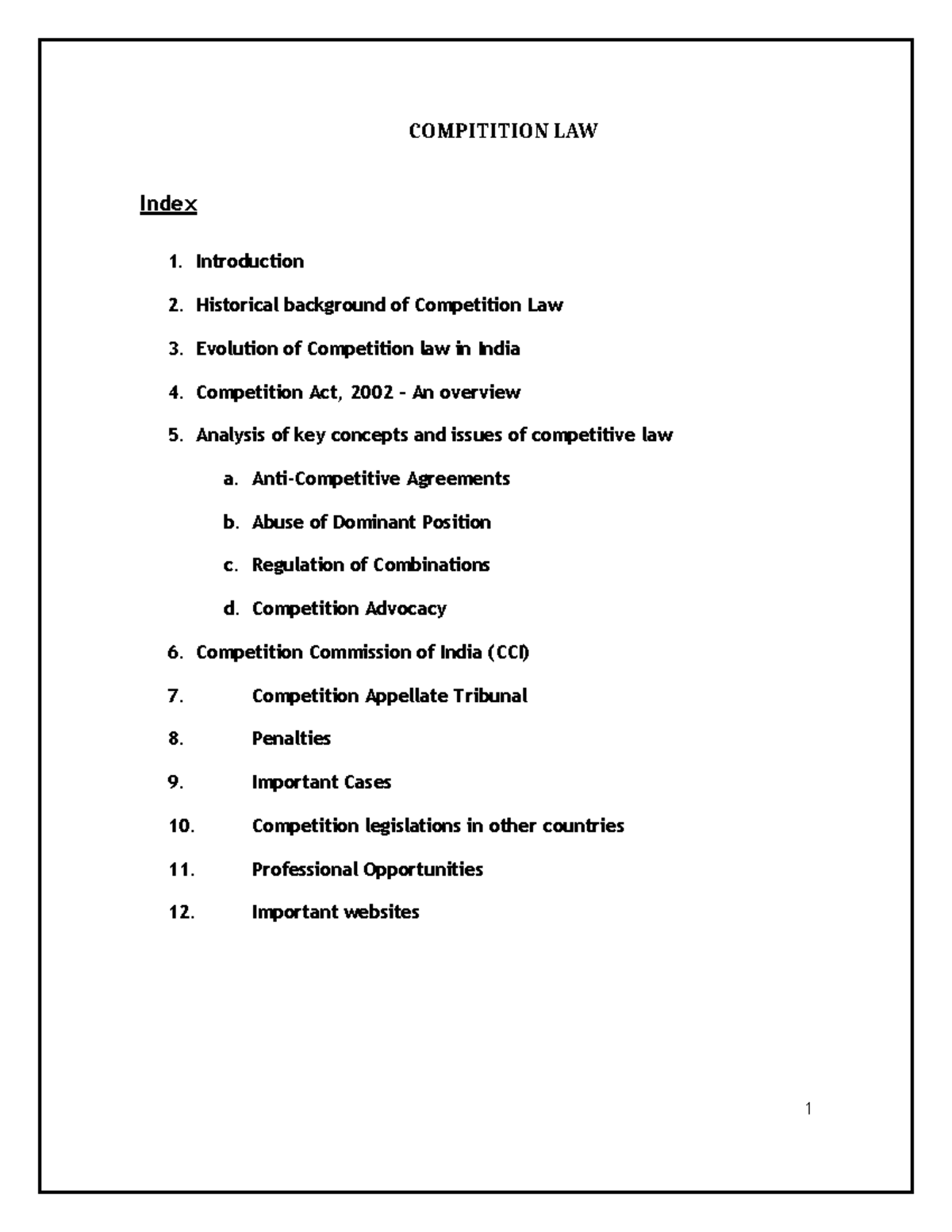 Competition Laws 8TH SEM COMPITITION LAW Index 1 Introduction 2 competition-laws-8th-sem-compitition-law-index-1-introduction-2