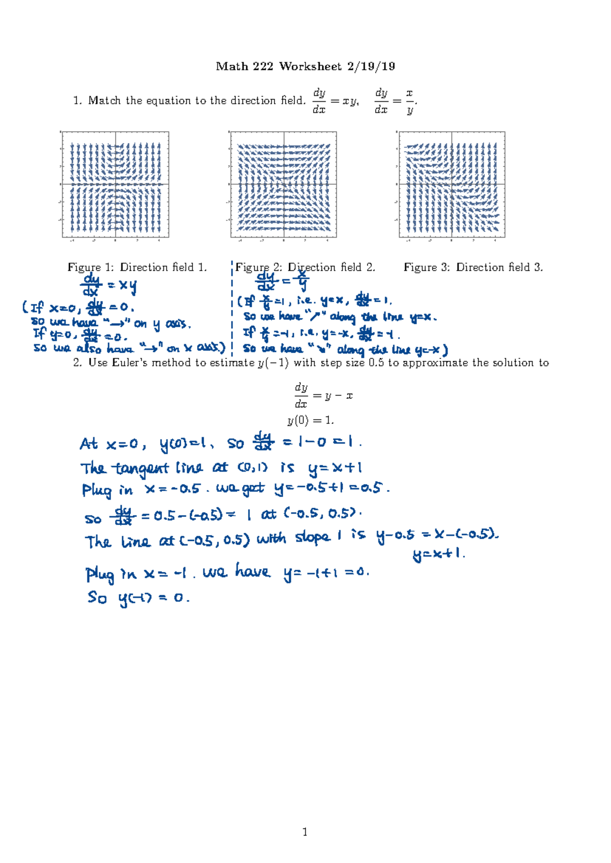 Worksheet 9 solutions - Math 222 Worksheet 2/19/ Match the equation to ...