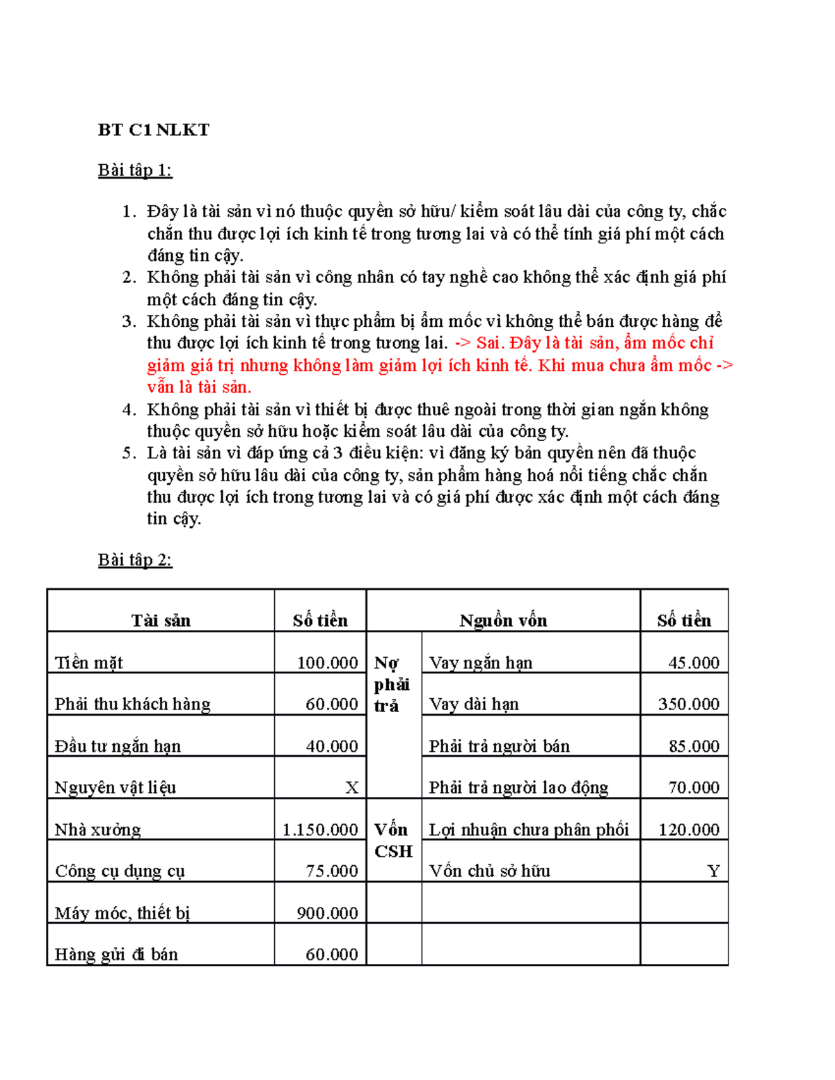 BT-C1-NLKT - BTap NLKT - BT C1 NLKT Bài tập 1: Đây là tài sản vì nó thuộc quyền sở hữu/ kiểm ...
