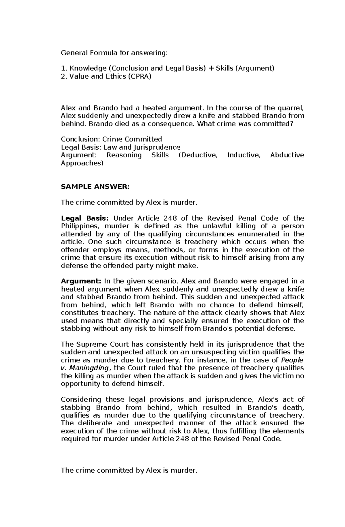 CLA format - from ALAC to CLA - General Formula for answering ...