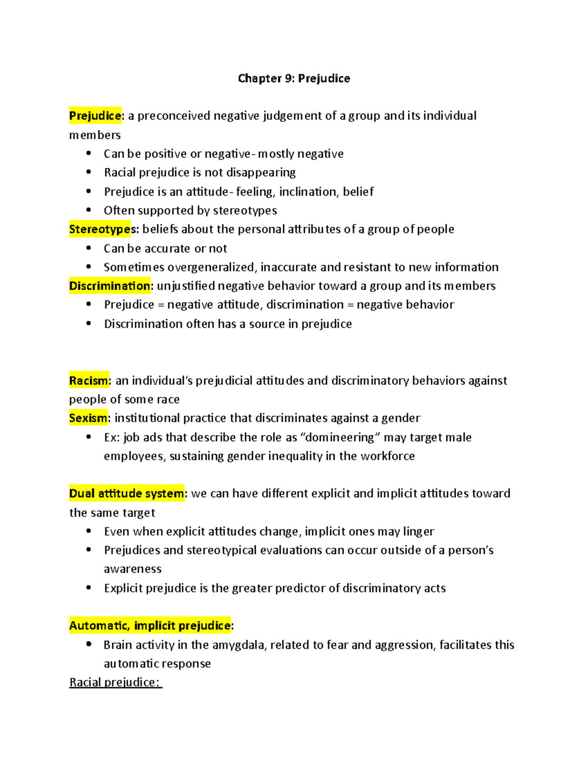 Social Psychology Ch. 9 - Chapter 9: Prejudice Prejudice: a ...