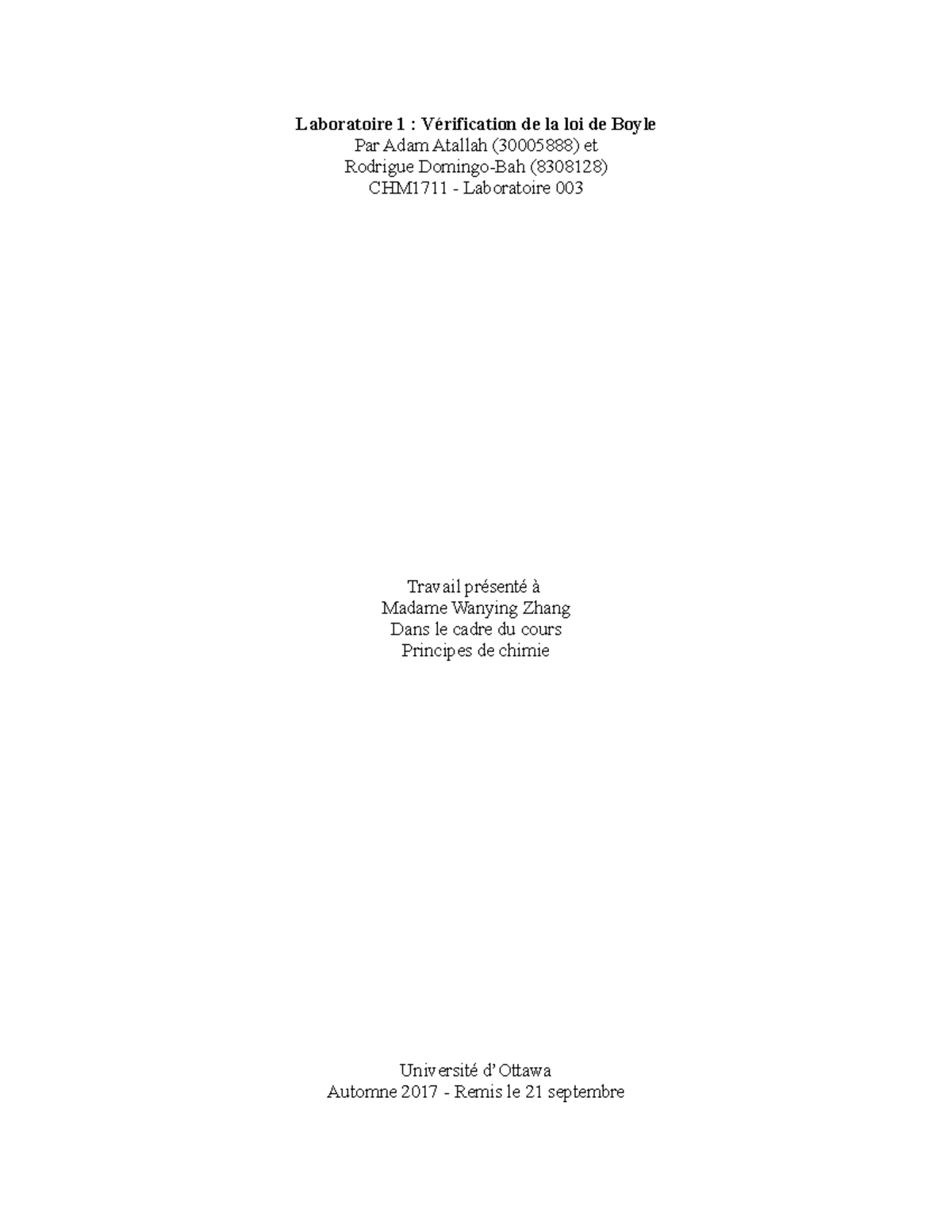 Laboratoire 1 adam - Laboratoire 1 : Vérification de la loi de Boyle ...
