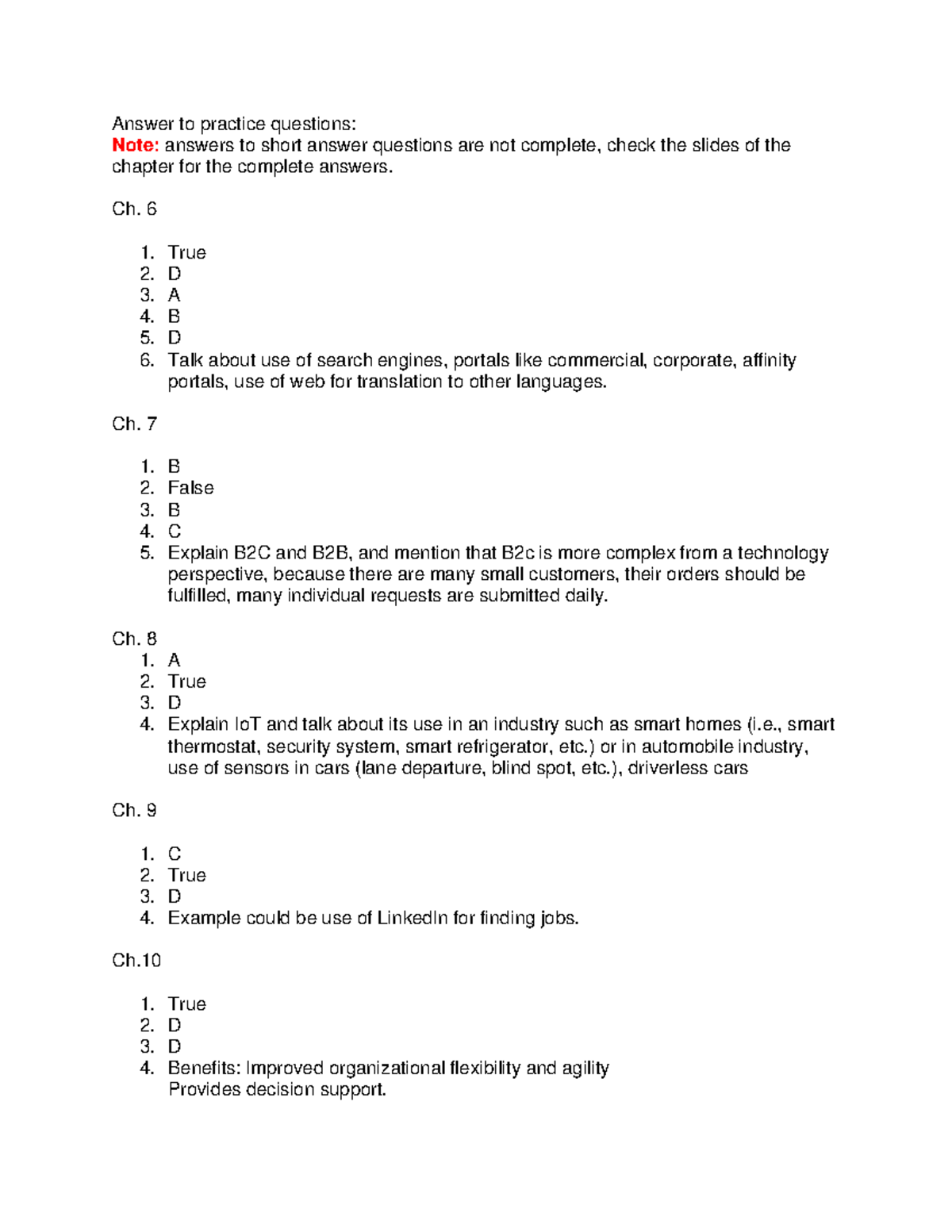 Answer to practice questions - Answer to practice questions: Note ...