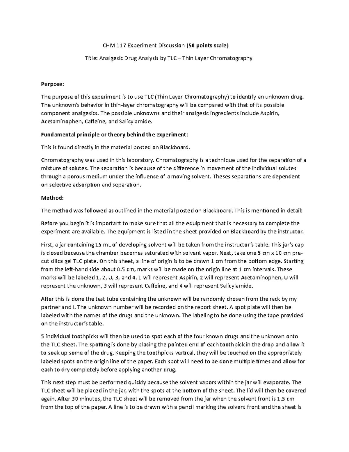 CHM 117 - Lab 6 Spring 2018 - CHM 117 Experiment Discussion (50 points ...