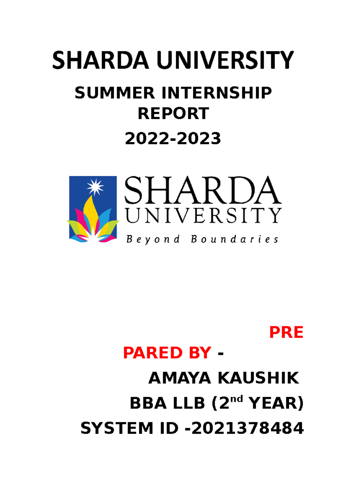 Sharda University - I WANT TO COMPLETE MY SUMMARY - SHARDA UNIVERSITY ...
