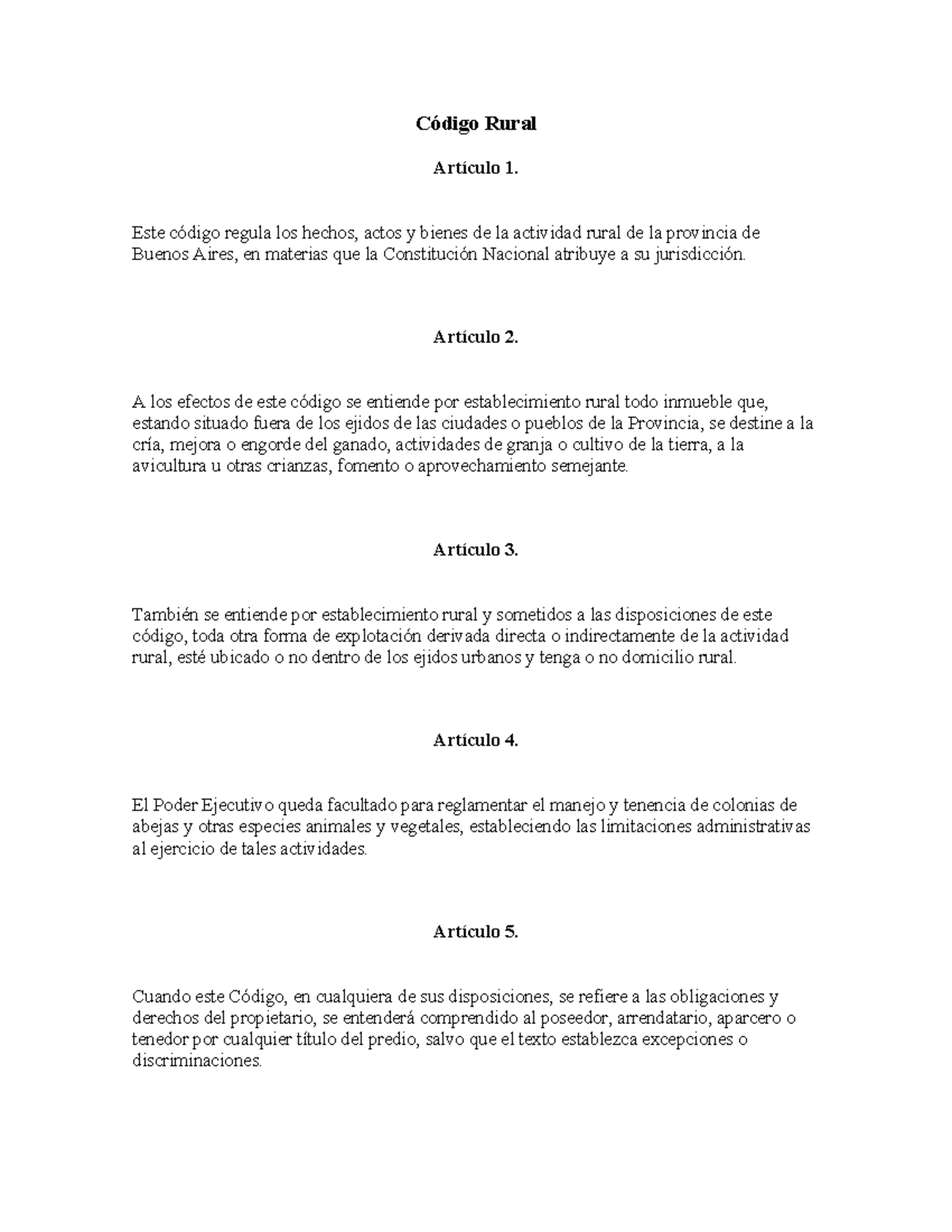 Código rural BA - Código Rural Artículo 1. Este código regula los ...