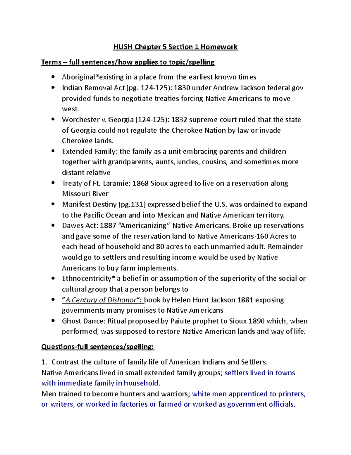 Chapter 5 section 1 homework - HUSH Chapter 5 Section 1 Homework Terms – full sentences/how ...