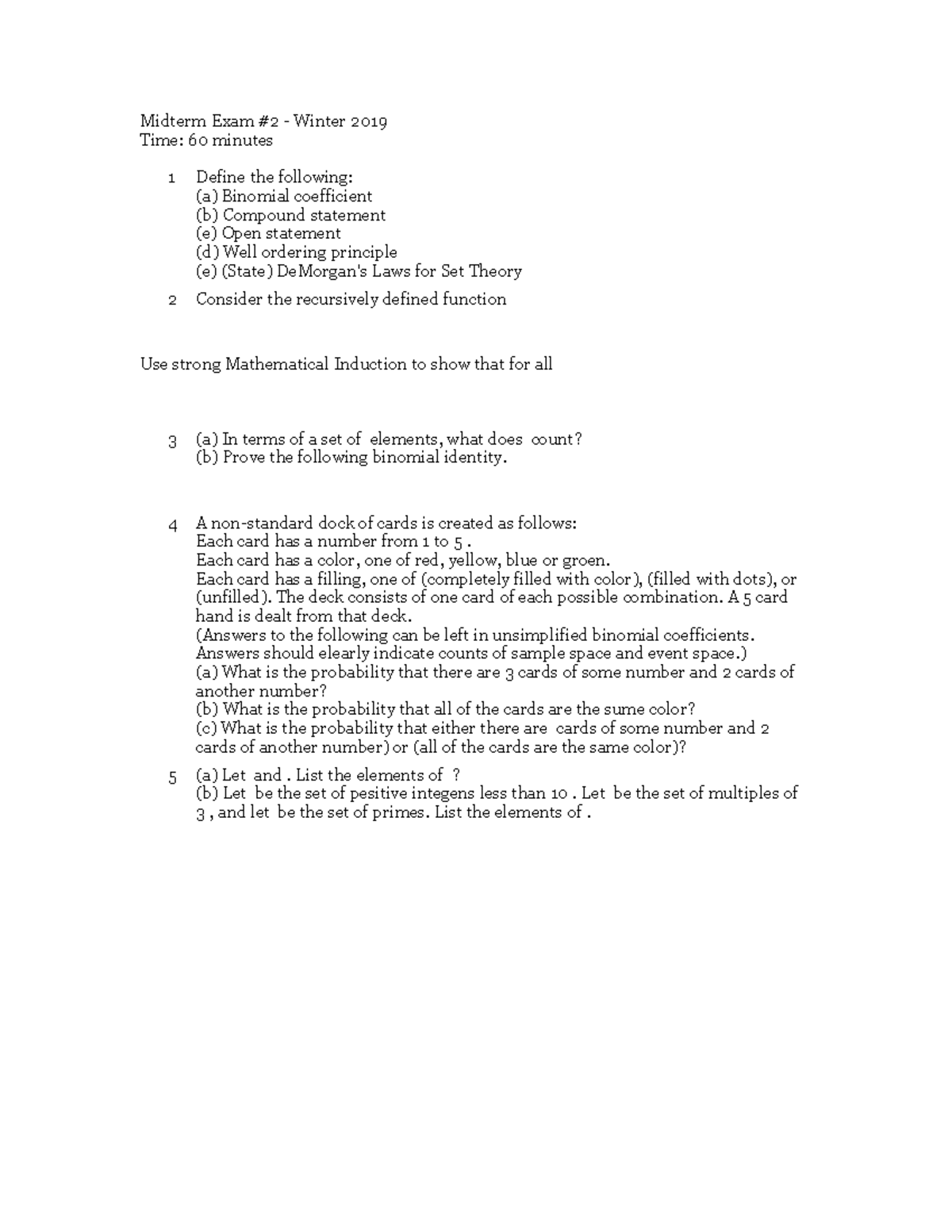 Doc2 Midterm Exam 2 Winter 2019 Midterm Exam 2 Winter 2019 Time 60 Minutes 1 Define