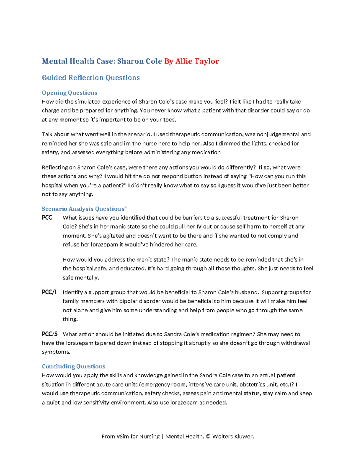 Mental Health Sharon Cole GRQ - Mental Health Case: Sharon Cole By ...
