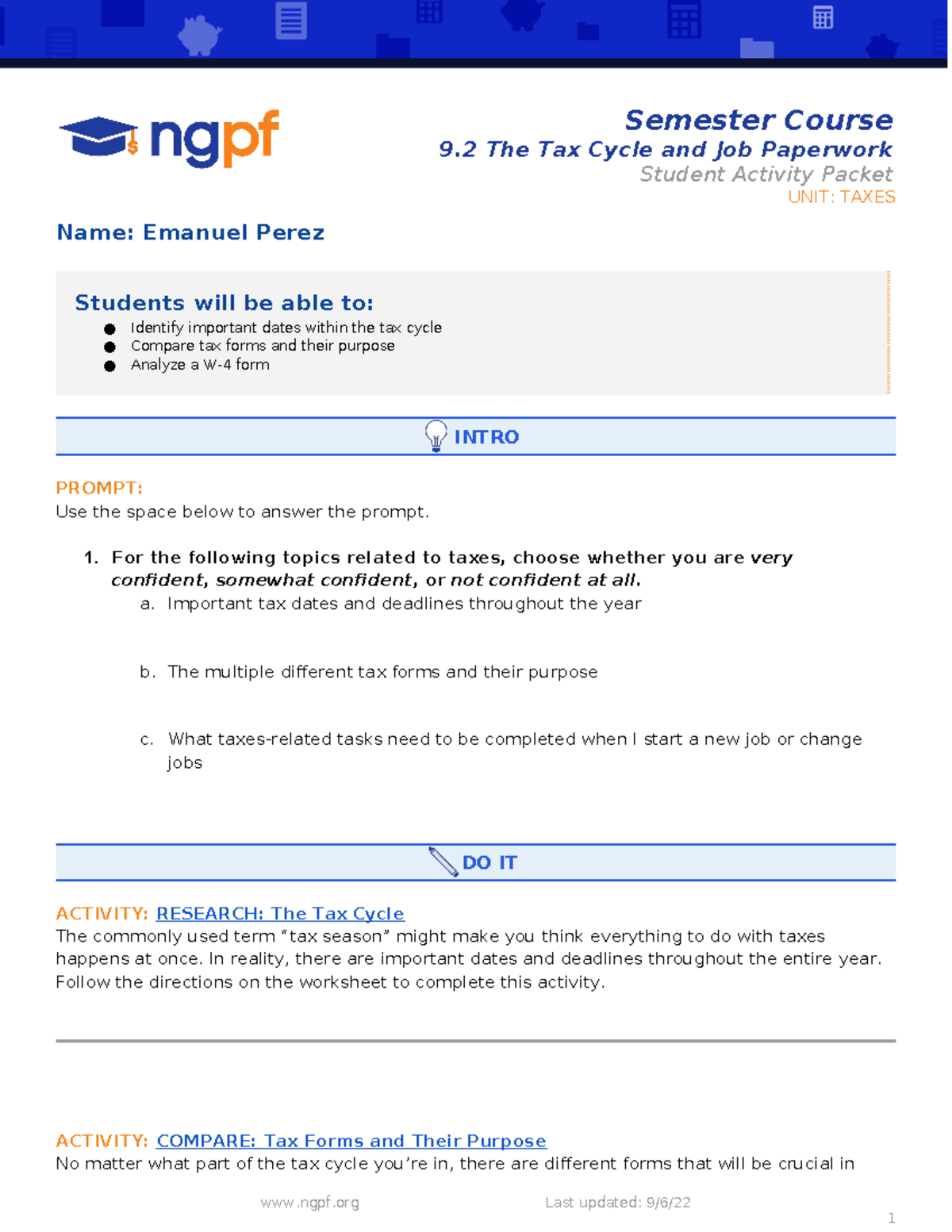 I hate Monday's - Semester Course 9 The Tax Cycle and Job Paperwork ...
