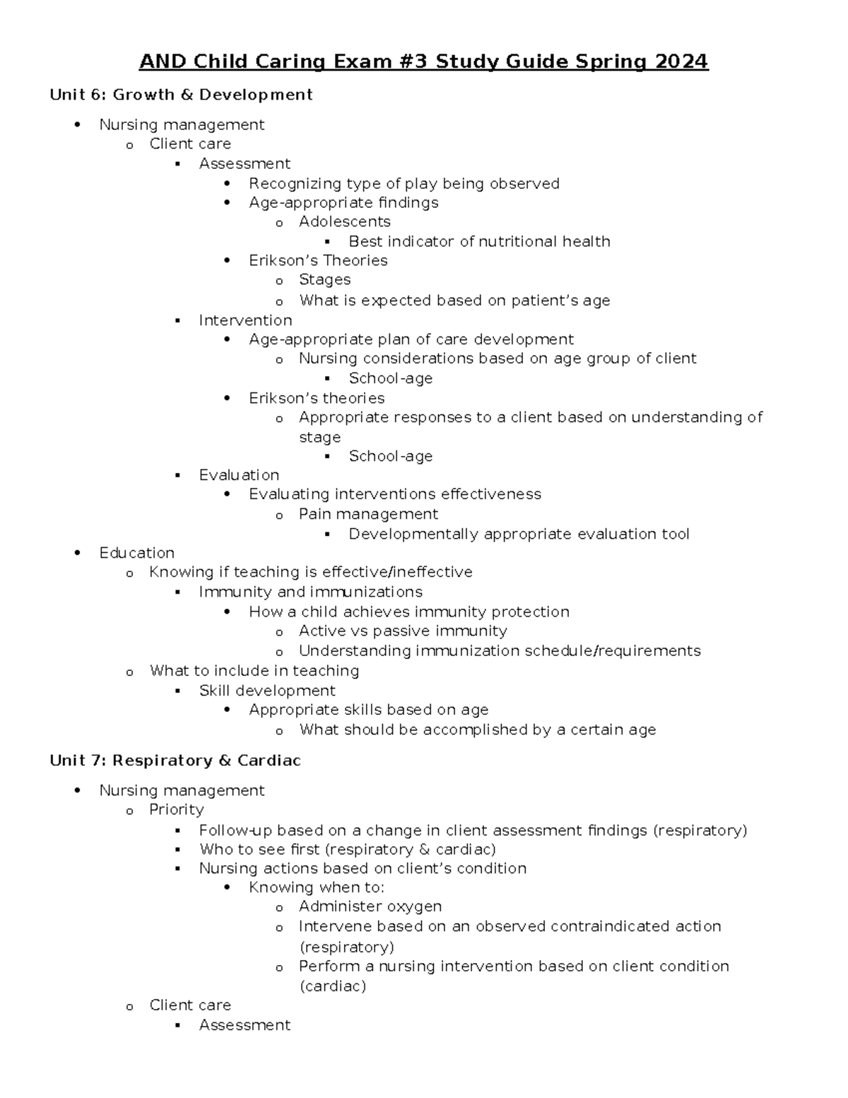 Child Caring Exam 3 Study Guide Spring 2024 - AND Child Caring Exam #3 ...