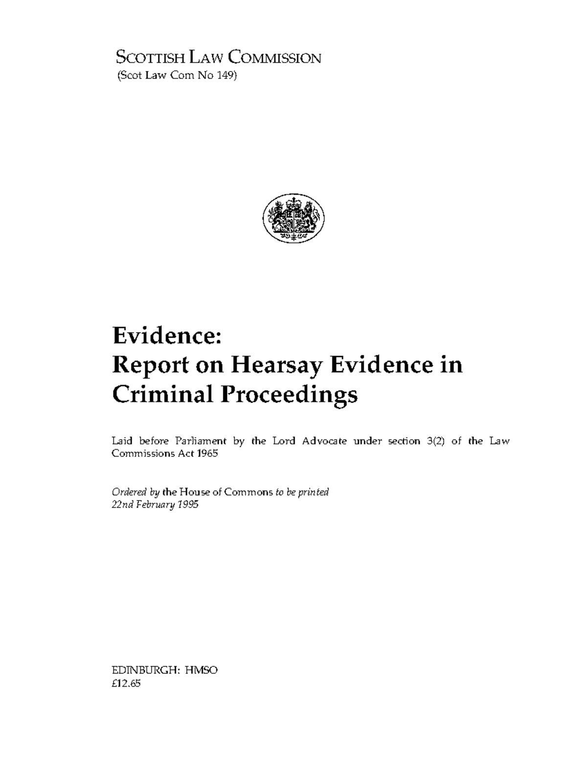 Report on Hearsay Evidence in Crimnal Proceedings - SCOTTISH LAW ...