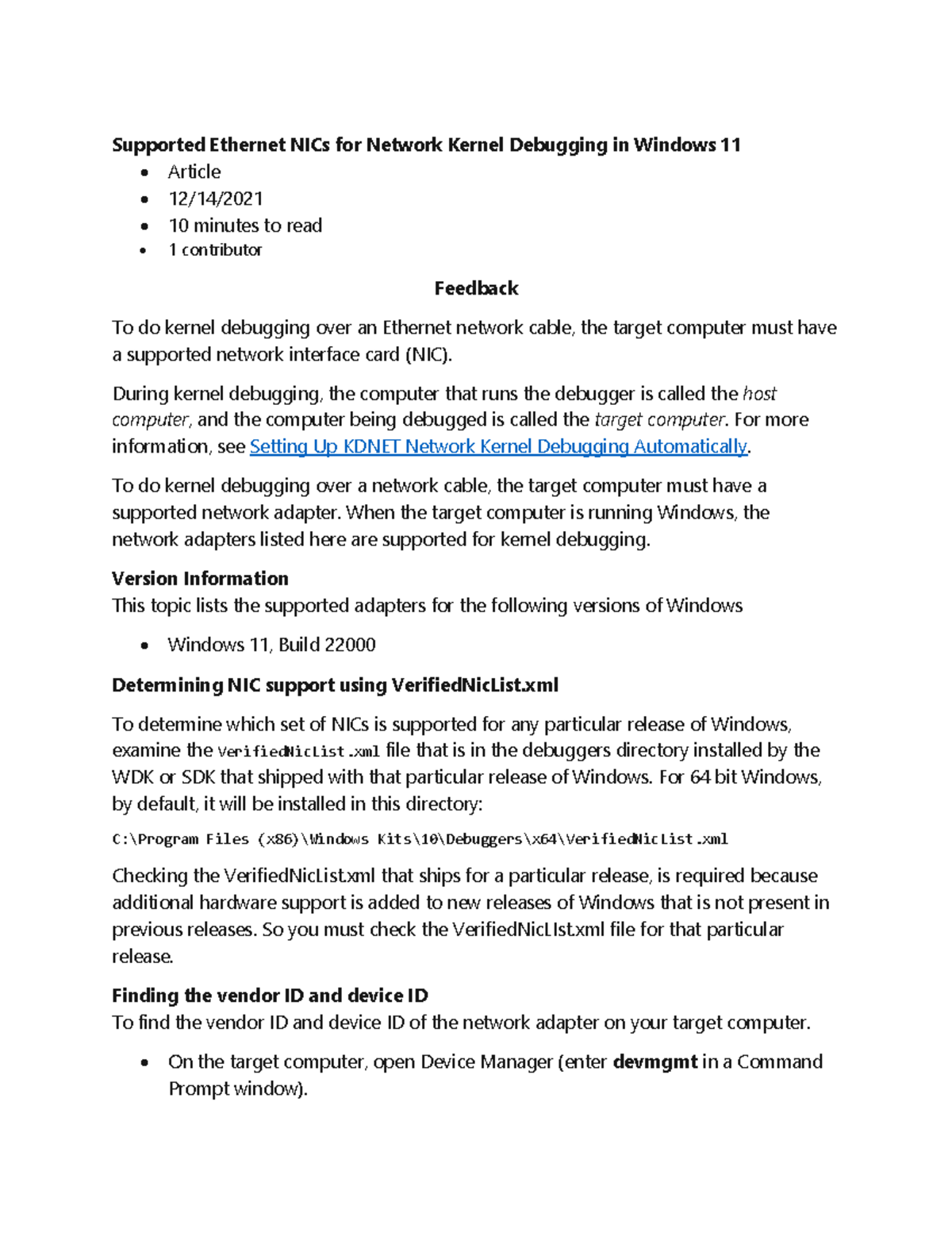 Document 33 (46) - Bob - Supported Ethernet NICs for Network Kernel Debugging in Windows 11 ...