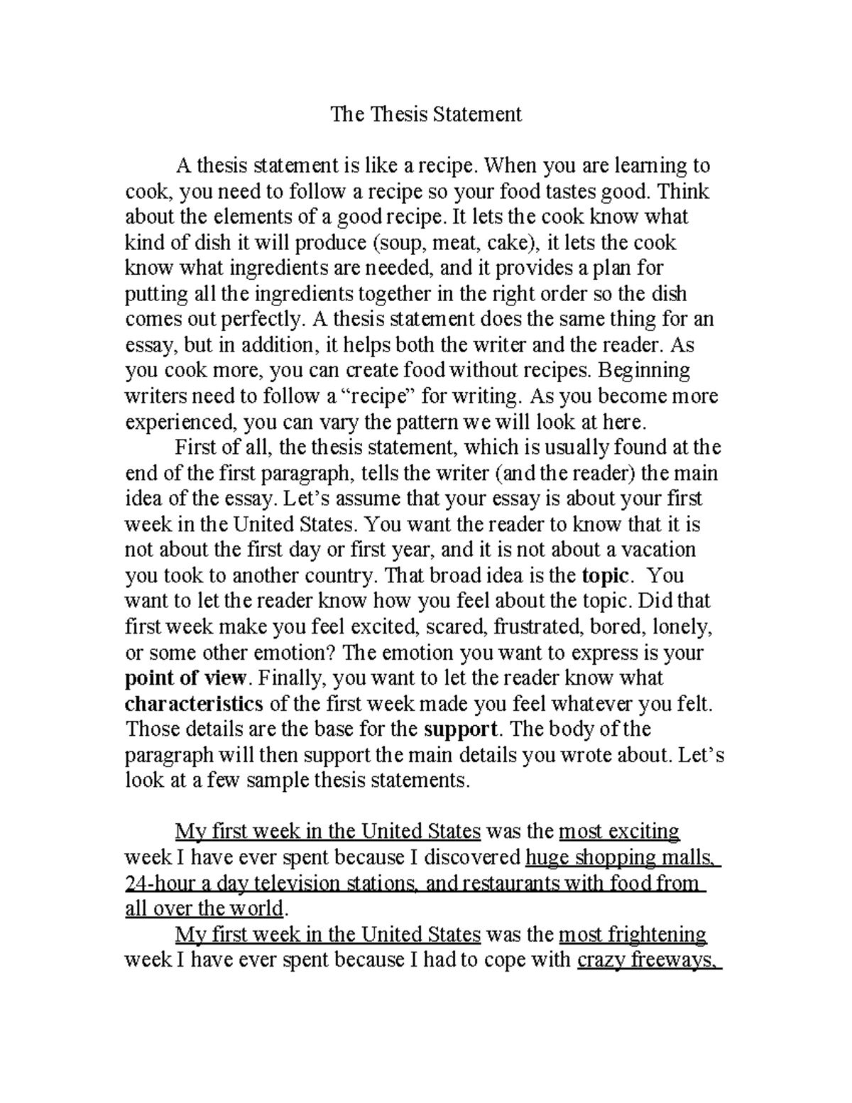 The Thesis Statement 2 - class notes - The Thesis Statement A thesis ...