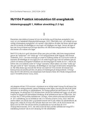 JML Uppgift 2024 - MJ1104 Praktisk introduktion till energiteknik Inlämningsuppgift 1, JML (0 hp ...