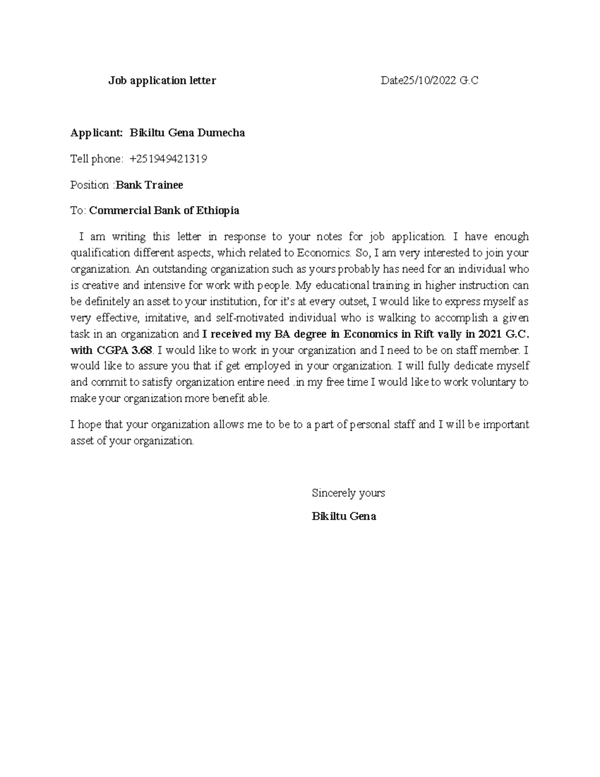 Sraj aman - work - Job application letter Date25/10/2022 G Applicant ...