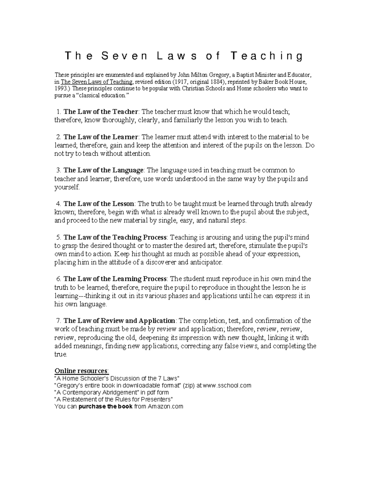 7laws - The Seven Laws of Teaching These principles are enumerated and ...