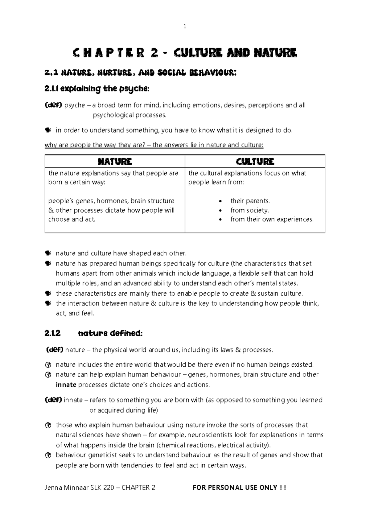 CH. 2 SLK 220 - 2024 - c h a p t e r 2 – culture and nature 2 nature ...