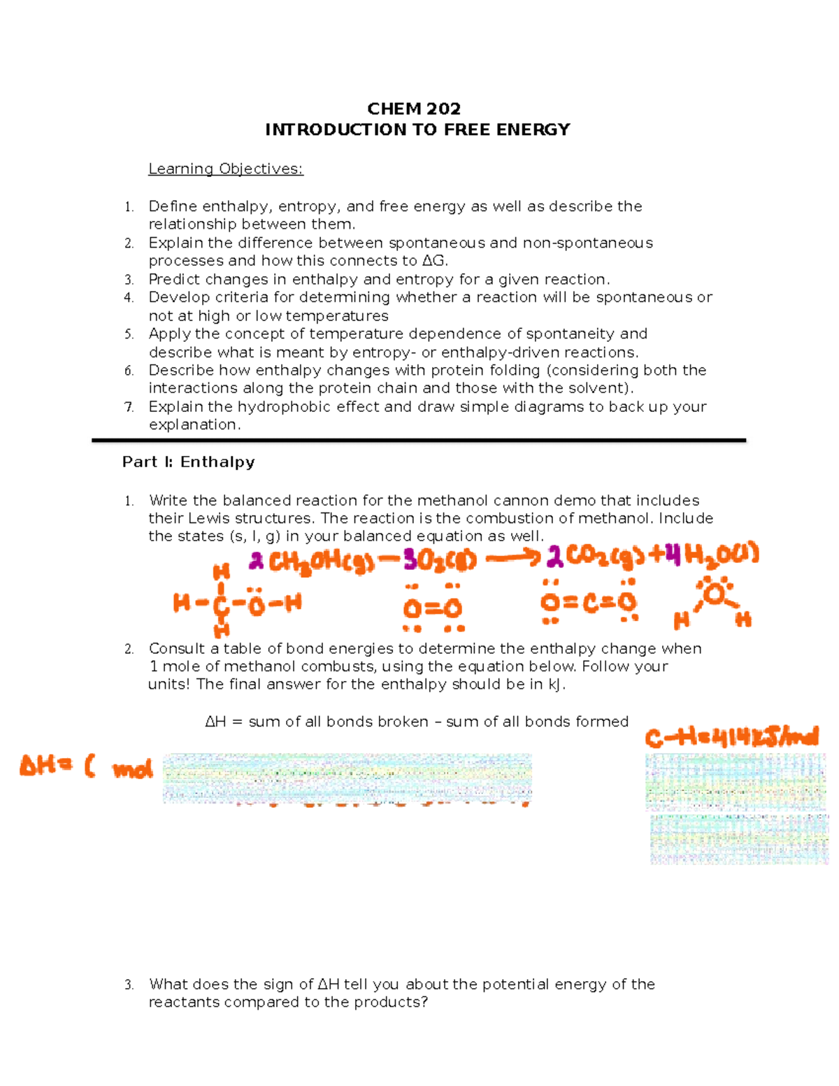 Intro Free Energy SU20 NP - CHEM 202 INTRODUCTION TO FREE ENERGY ...