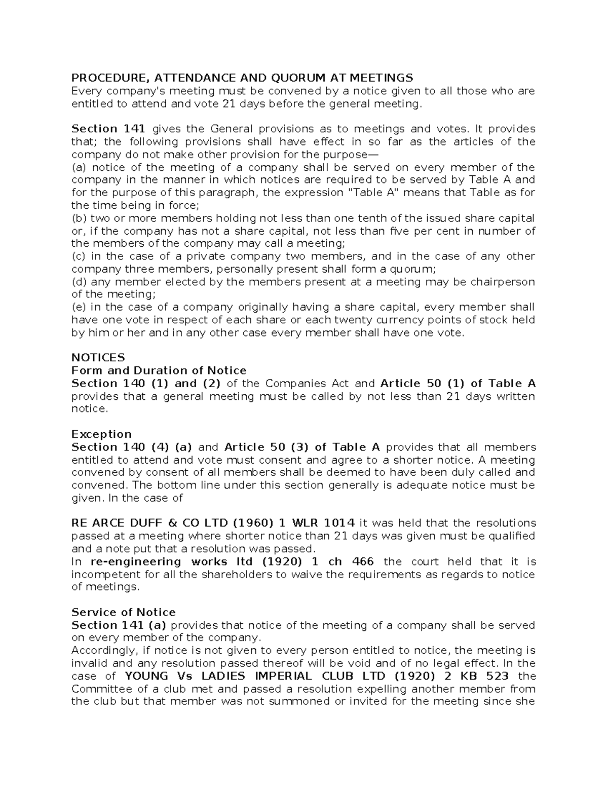 Procedure & Quorum AT Meetings - PROCEDURE, ATTENDANCE AND QUORUM AT ...