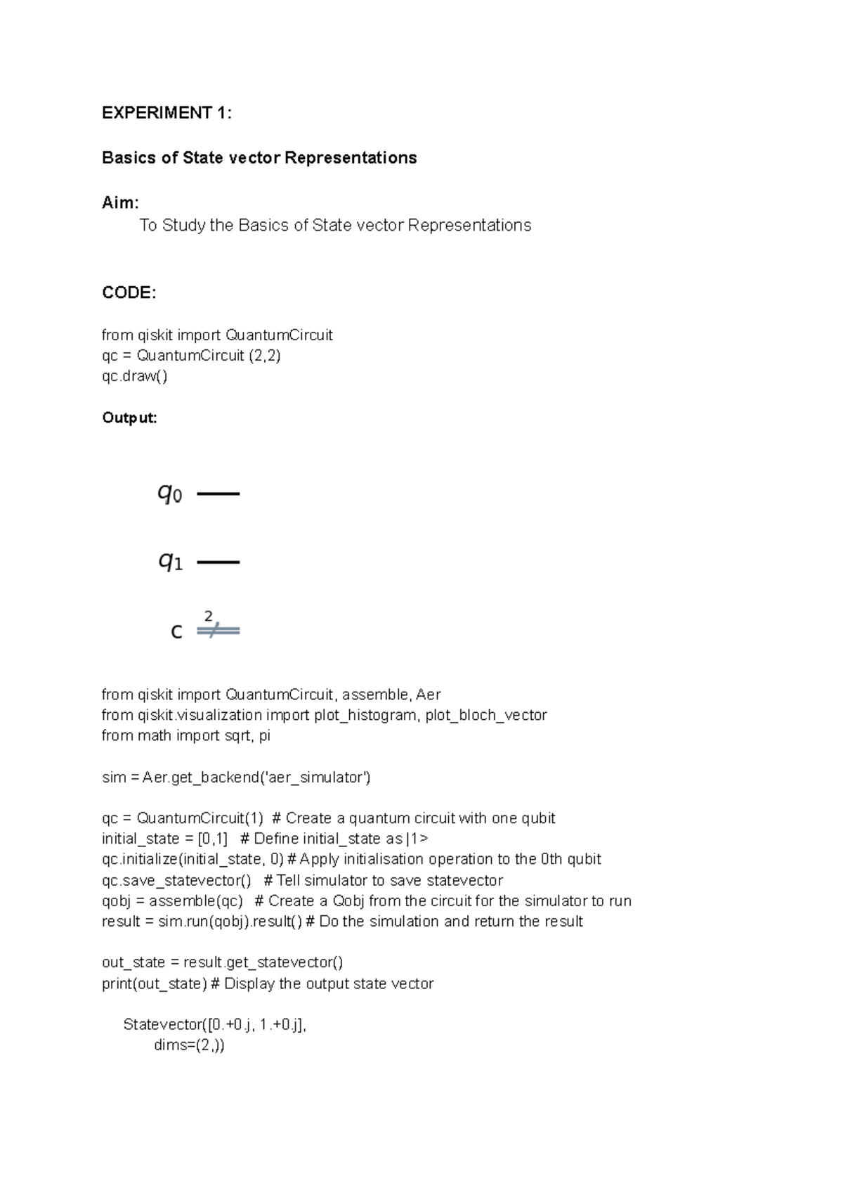 Quantum merged - Lab experiment - EXPERIMENT 1: Basics of State vector ...