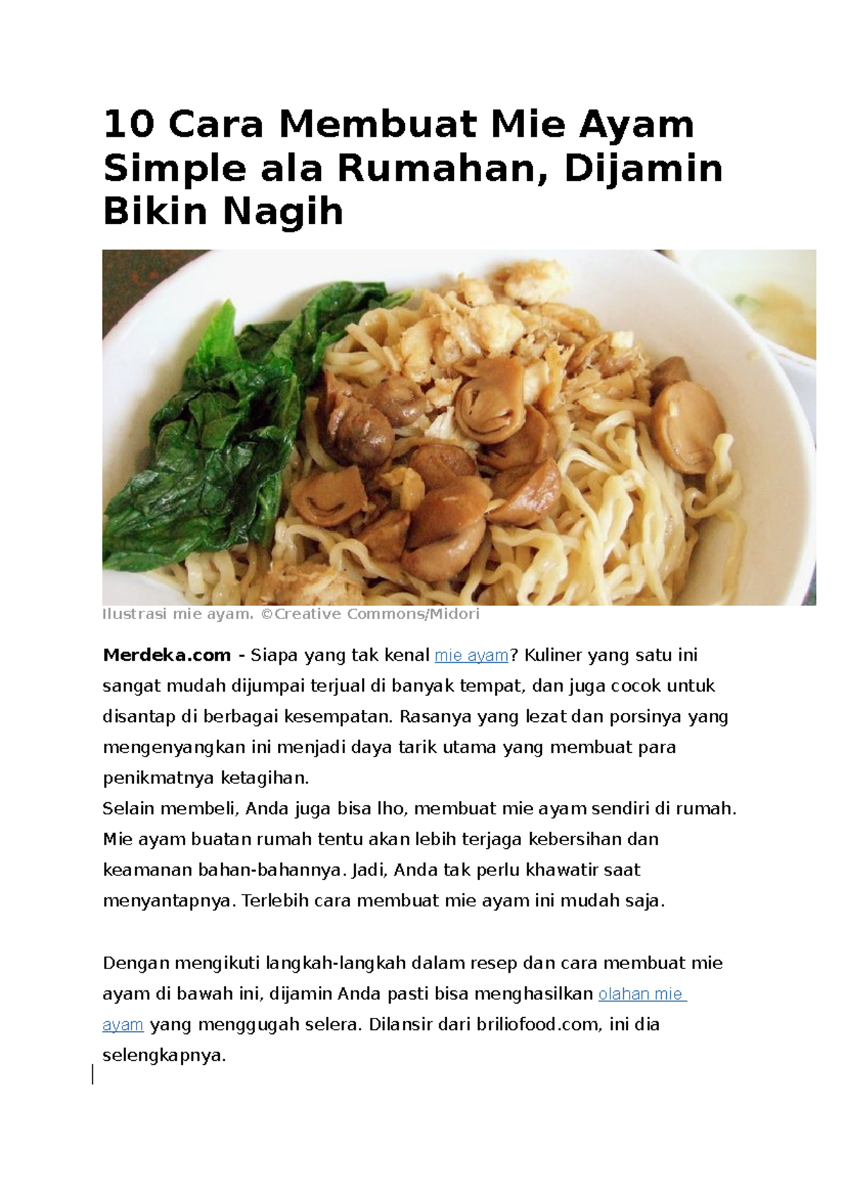 10 Cara Membuat Mie Ayam Simple ala Rumahan - ©Creative Commons/Midori Merdeka - Siapa yang tak ...