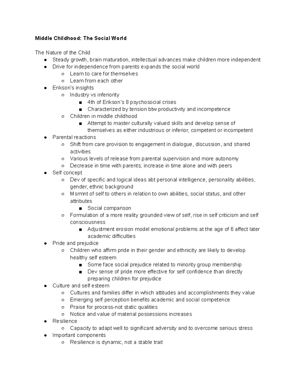 CHF 1500 Lecture Notes- Middle Childhood - Middle Childhood: The Social ...