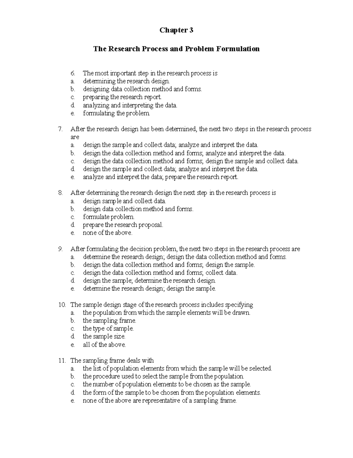 Chapter 3 Questions - Chapter 3 The Research Process and Problem ...