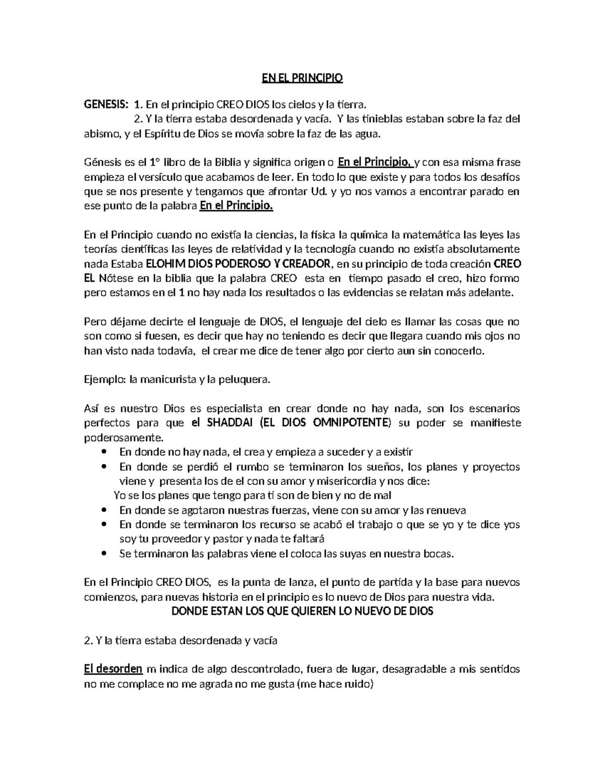 EN EL Principio - repaso - EN EL PRINCIPIO GENESIS: 1. En el principio ...