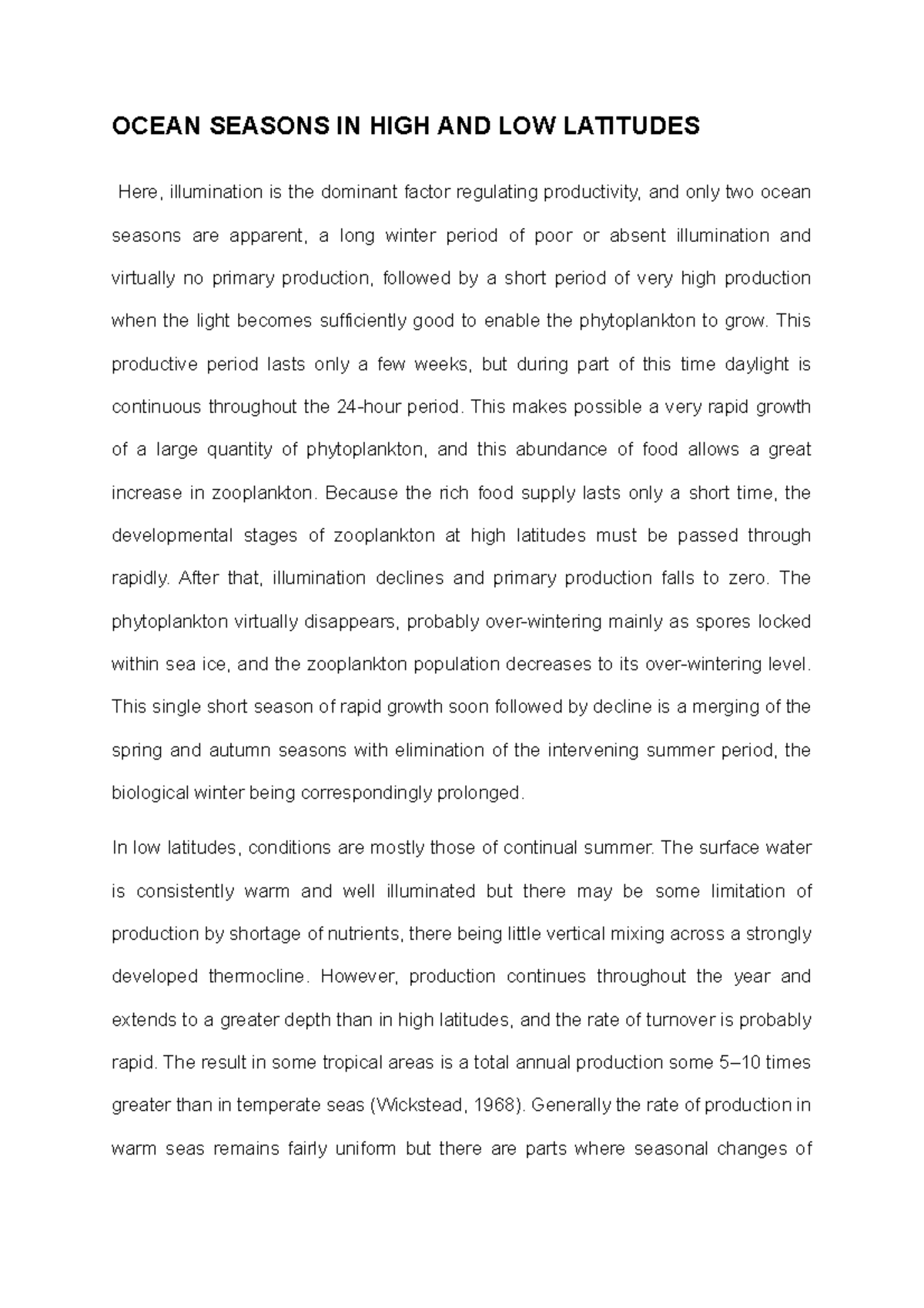 Ocean Seasons IN HIGH AND LOW Latitudes - OCEAN SEASONS IN HIGH AND LOW ...