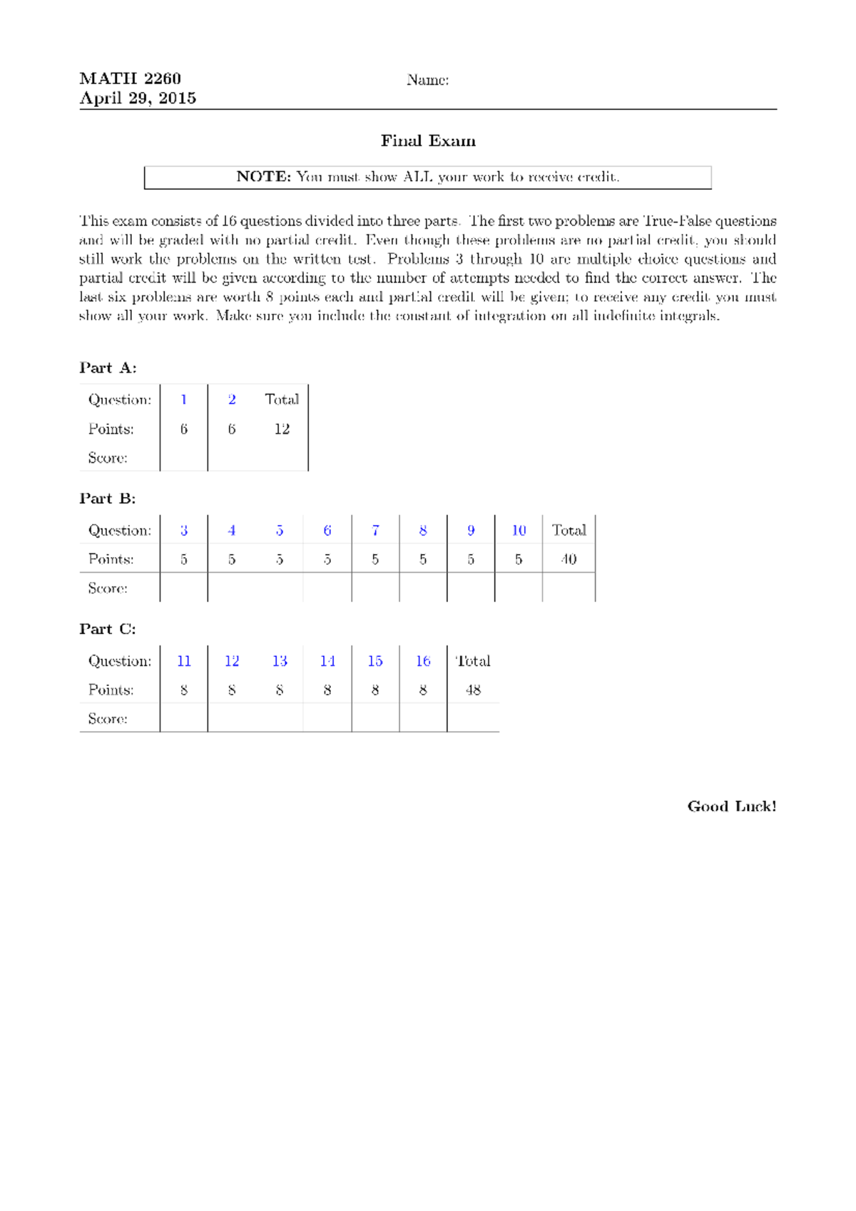 Math2260Exam Final Solutions - MATH 2260 - Studocu