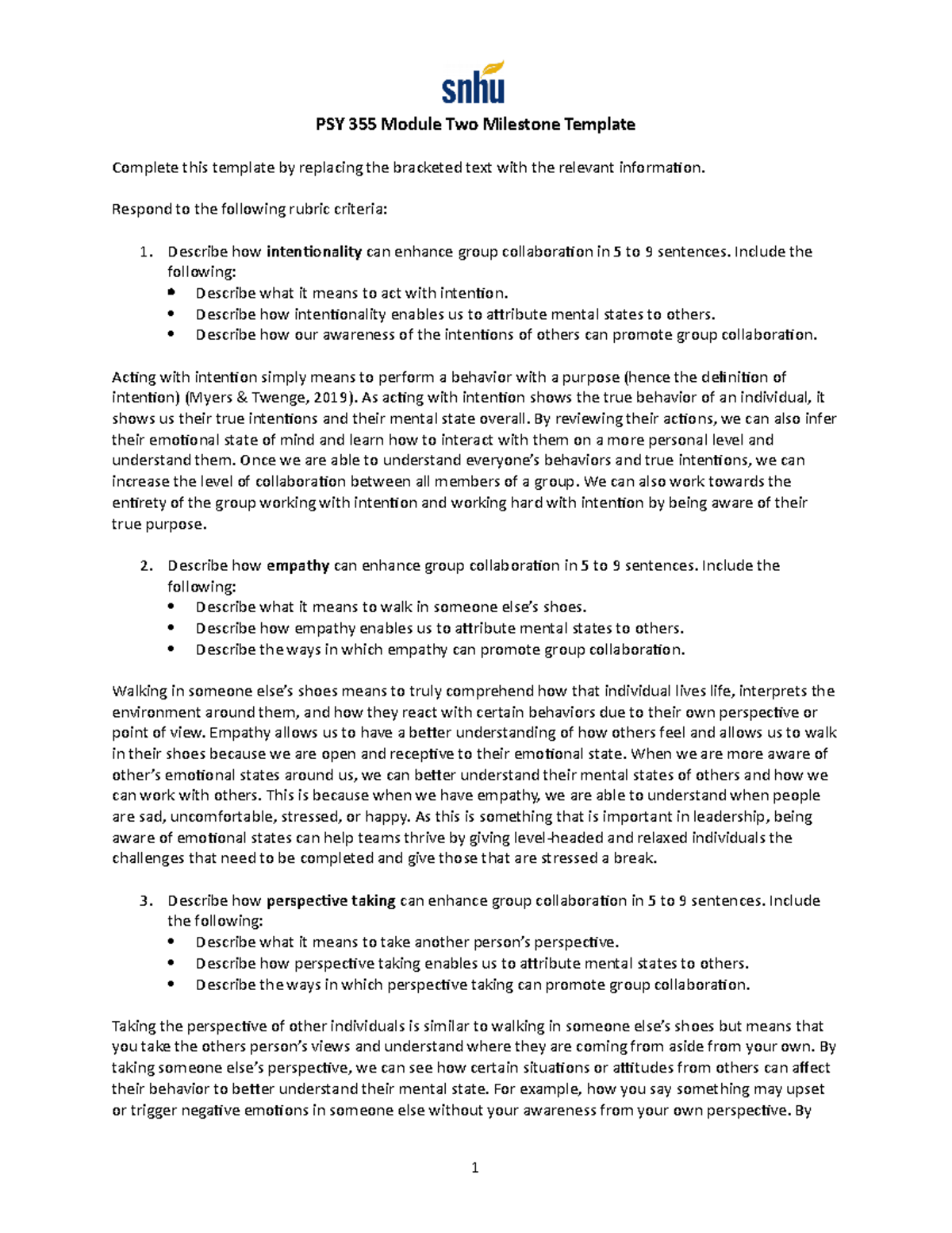 PSY 355 Module Two Milestone - Respond to the following rubric criteria ...