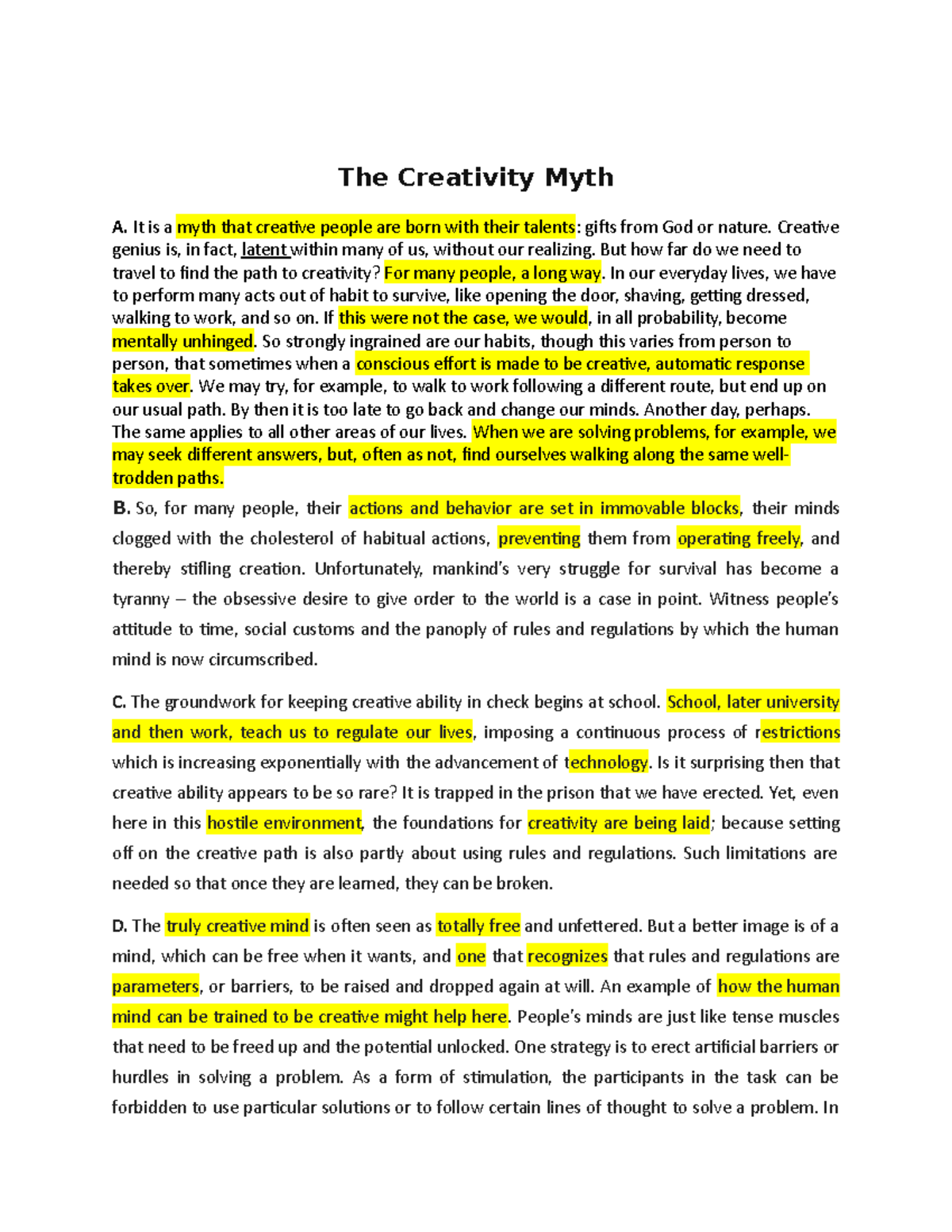 Reading Practice - chúc mn học tốt - The Creativity Myth A. It is a ...
