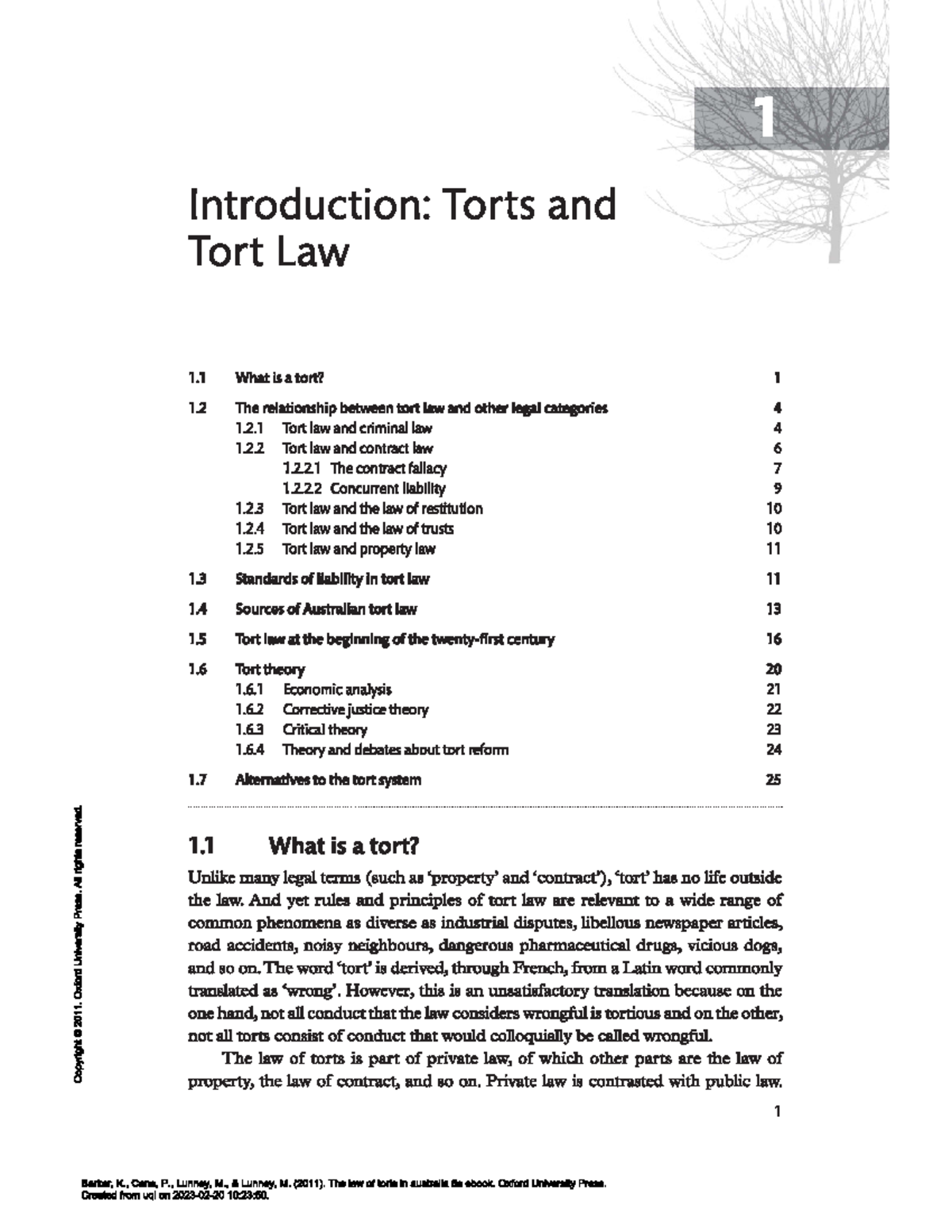 Introduction to Torts - Reading - LAWS2702 - Studocu