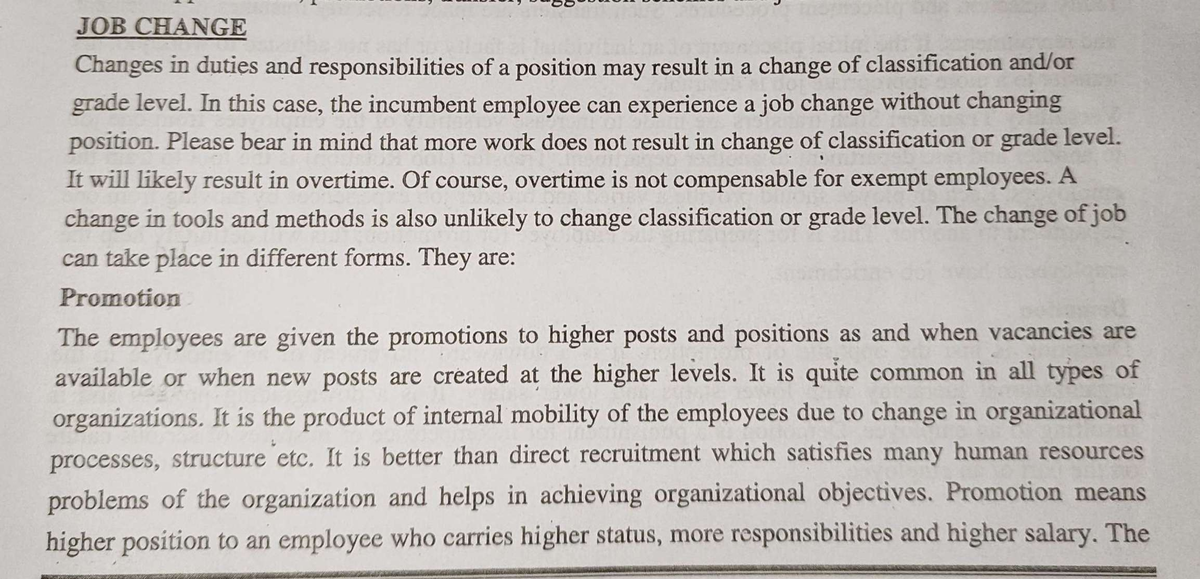Job Change - Human Resources Management - Studocu
