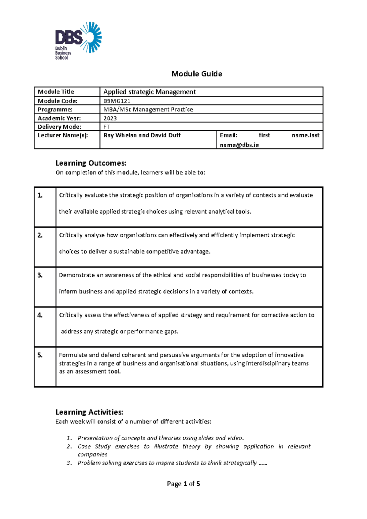 Module guide CA information and submission dates - Module Guide Module ...