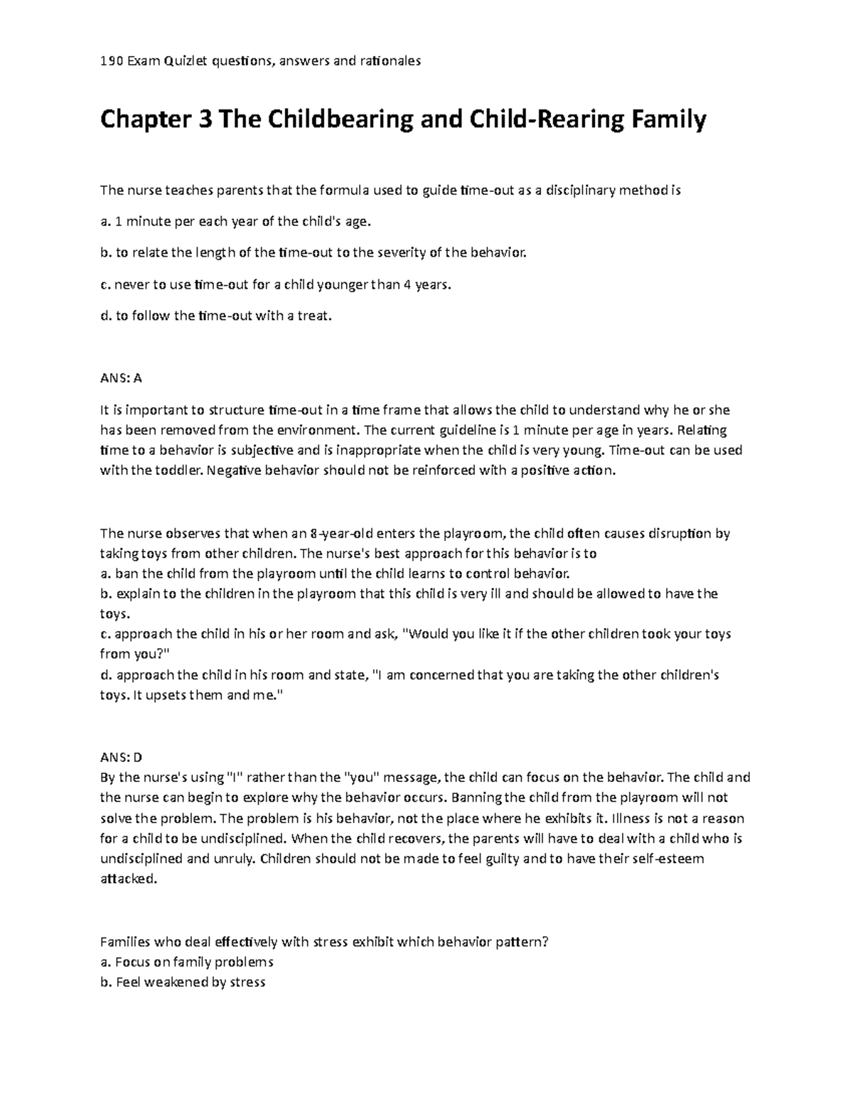 190 Exam Quizlet questions, answers and rationales - Chapter 3 The ...