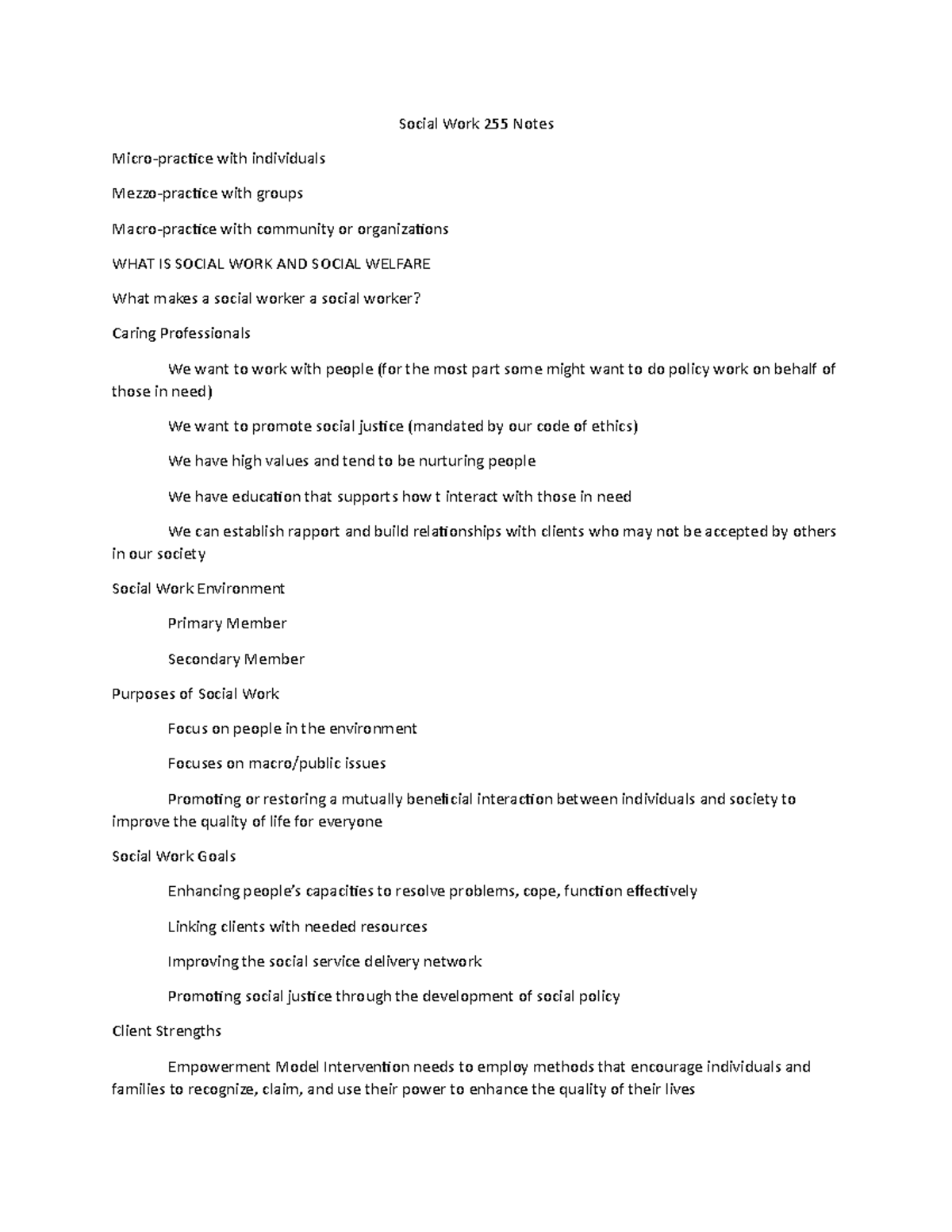 Social Work 255 Notes - Social Work 255 Notes Micro-practice with ...