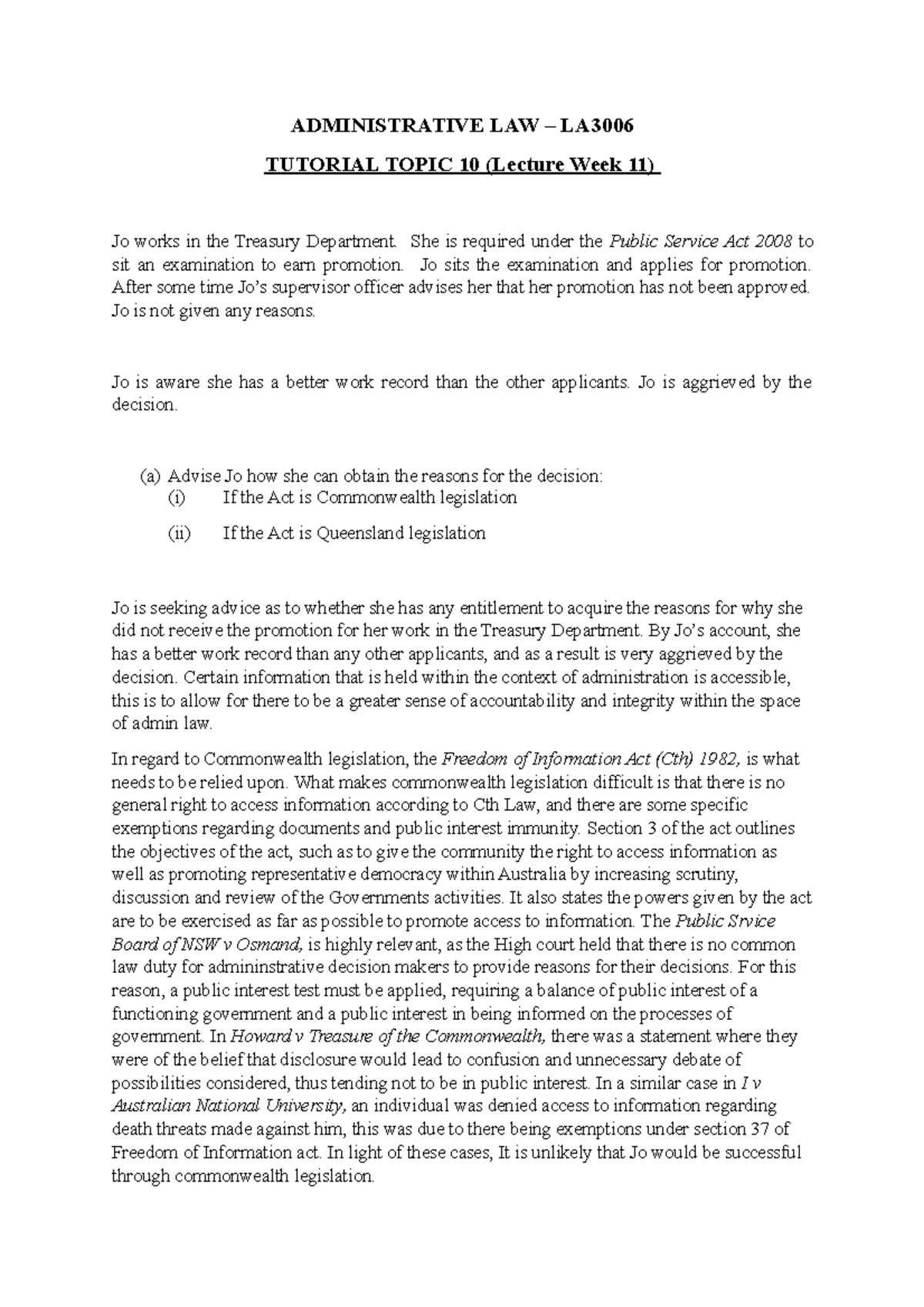 Administrative LAW discussion - ADMINISTRATIVE LAW – LA TUTORIAL TOPIC ...