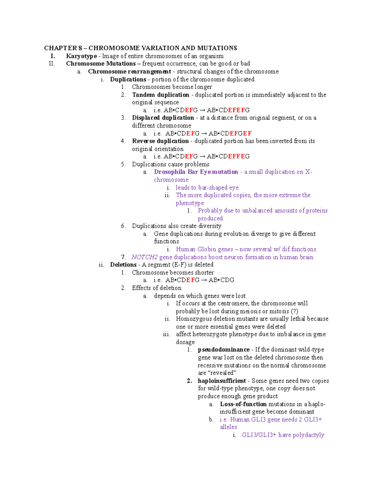 2021 Genetics lecture notes week8 - CHAPTER 8 – CHROMOSOME VARIATION ...