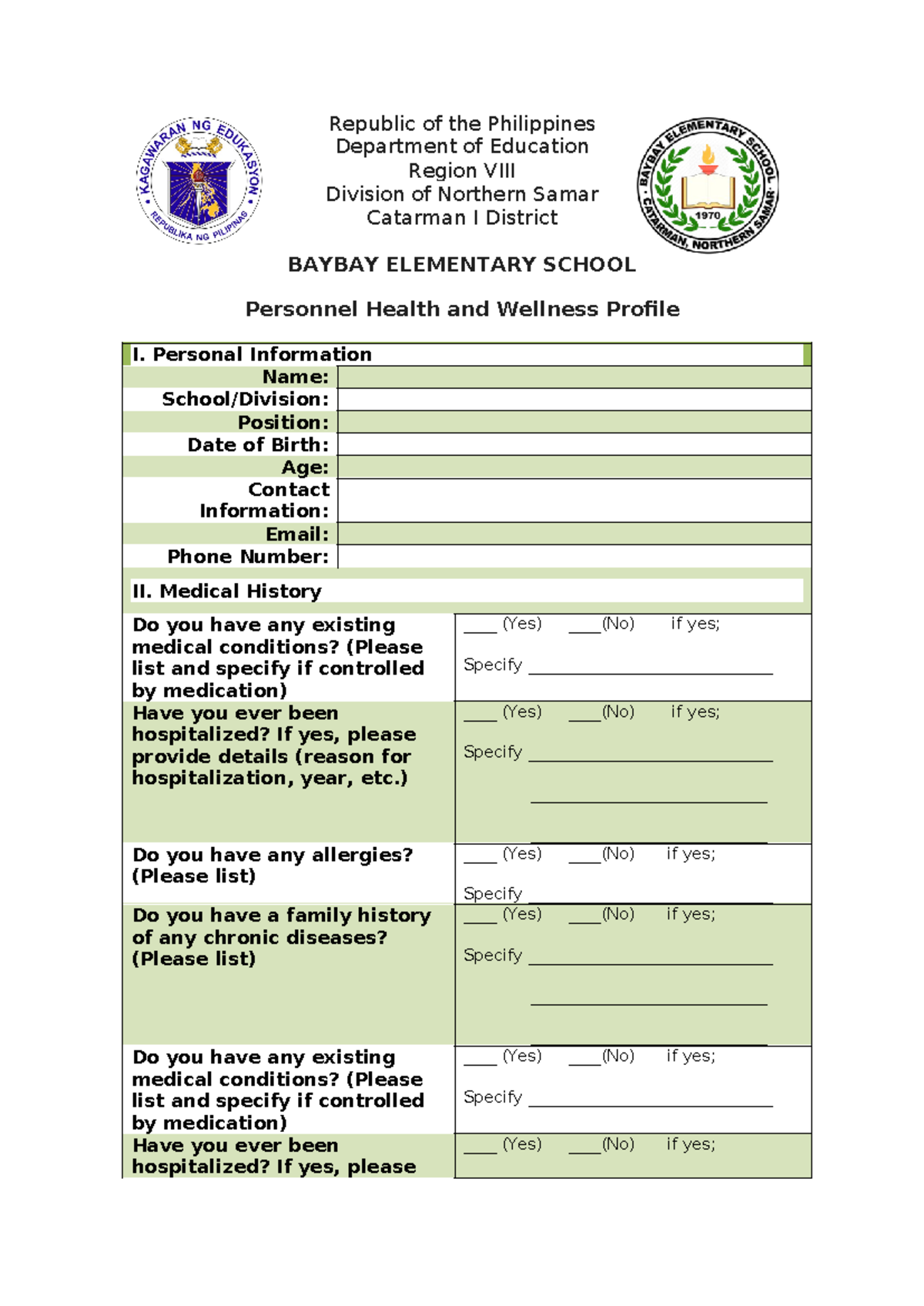 Health Profile - Republic of the Philippines Department of Education ...