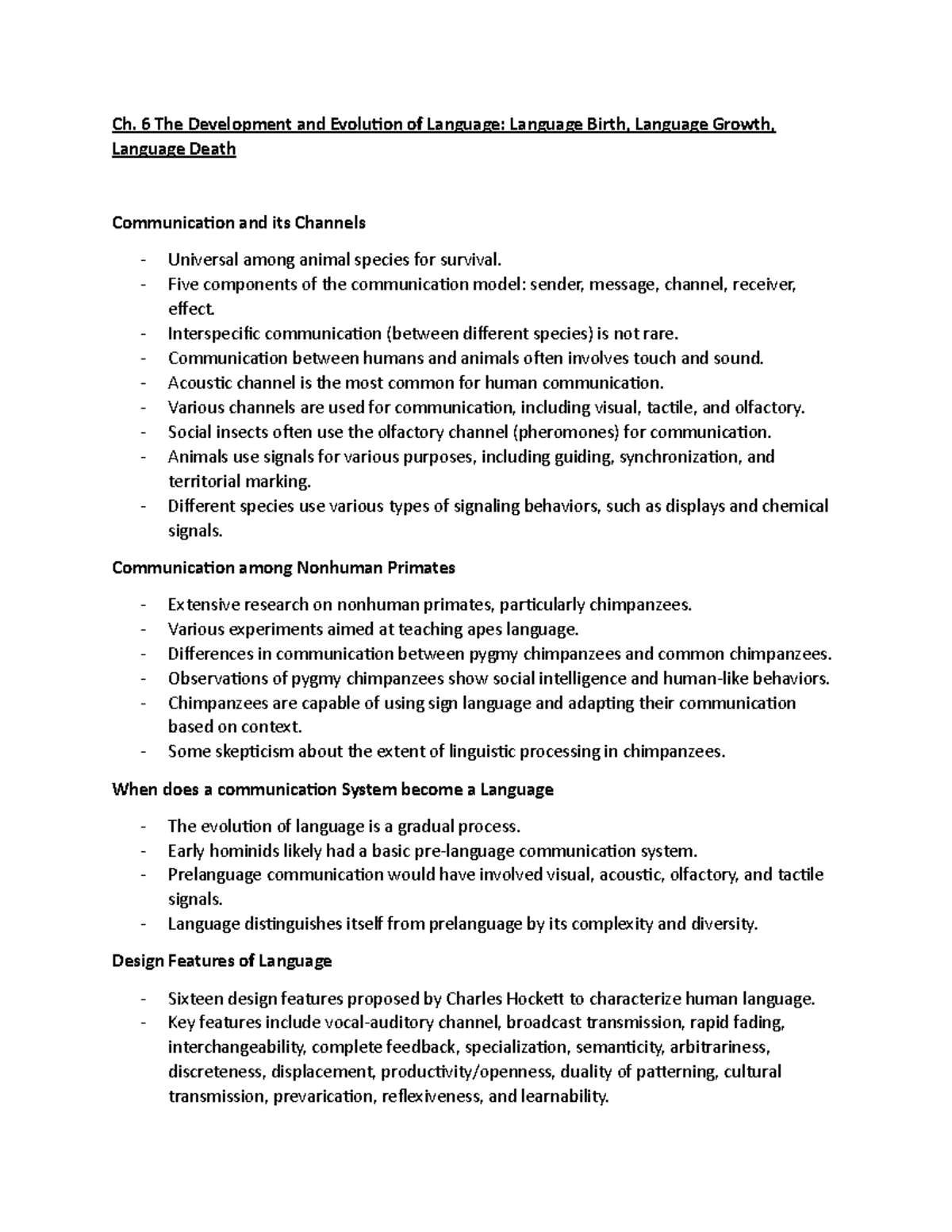 Ant ch.6 linguistics - The Development and Evolution of Language ...