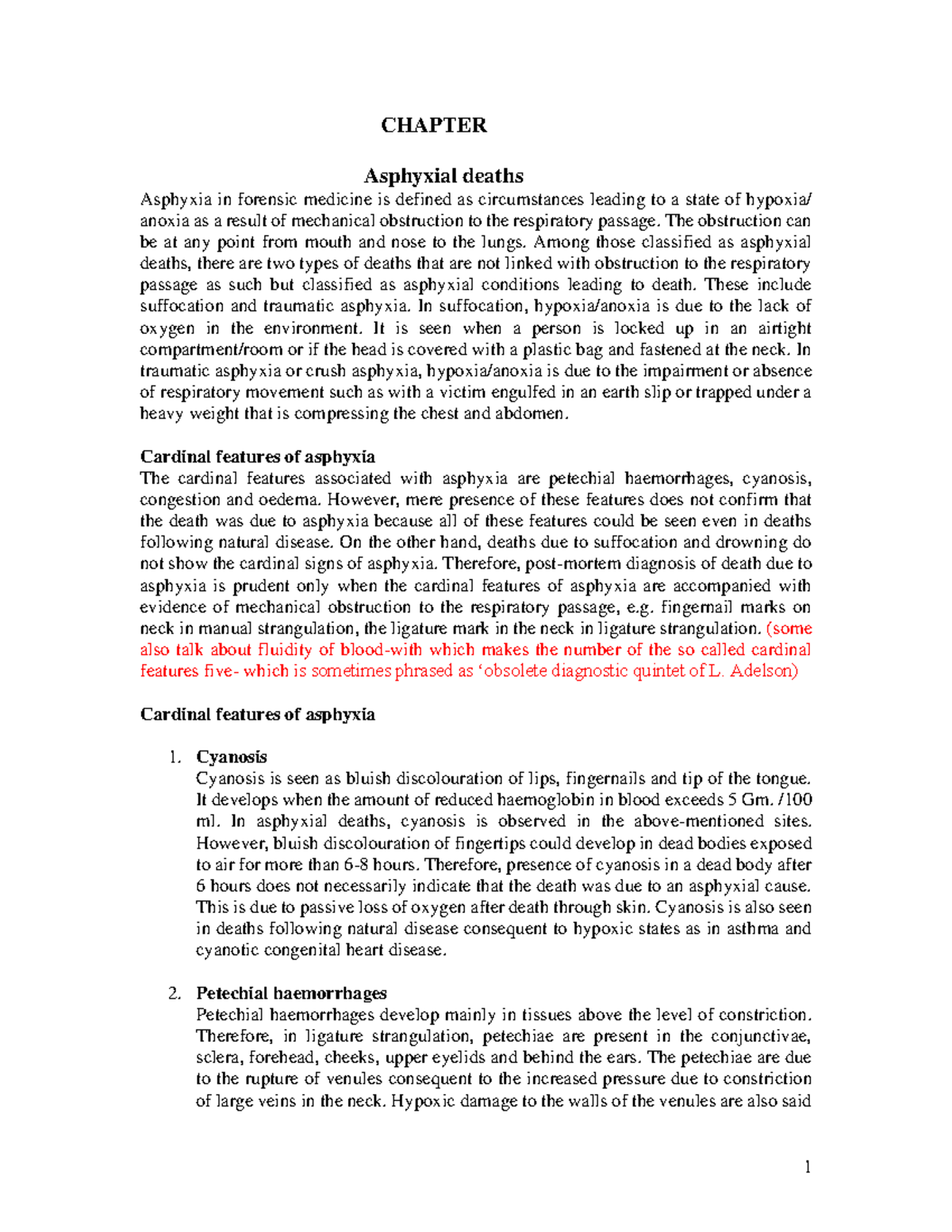 Asphyxia- Lecture handout-3 - CHAPTER Asphyxial deaths Asphyxia in ...