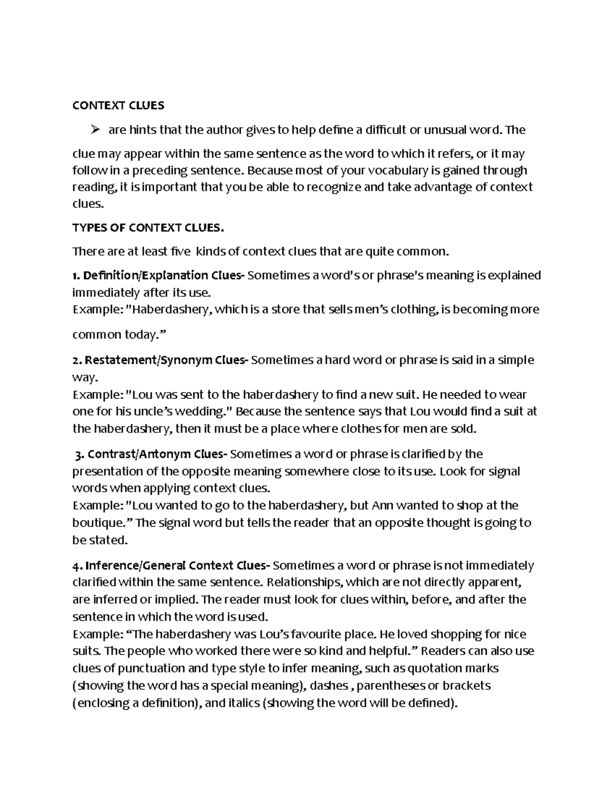 Context Clues - CONTEXT CLUES are hints that the author gives to help ...