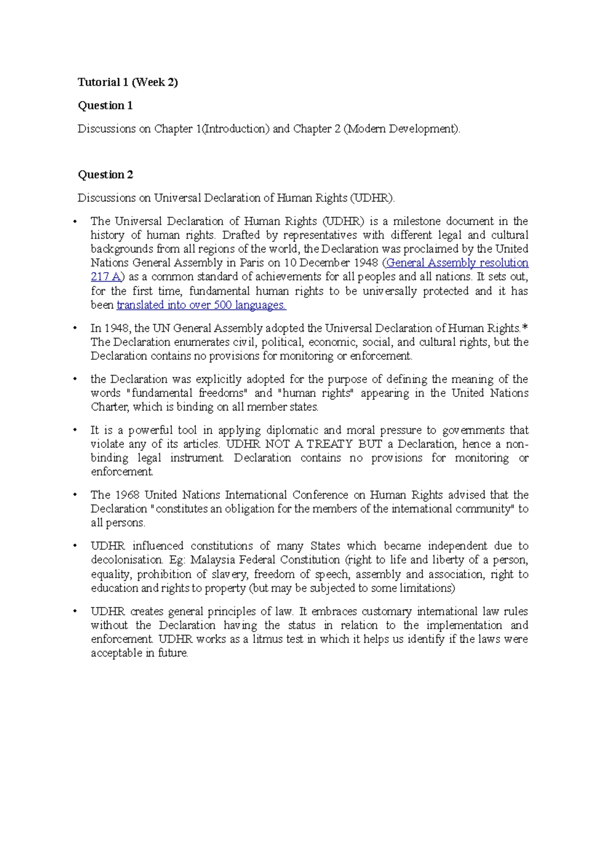 Human Right Tutorial 1 - Tutorial 1 (Week 2) Question 1 Discussions on Chapter 1(Introduction ...
