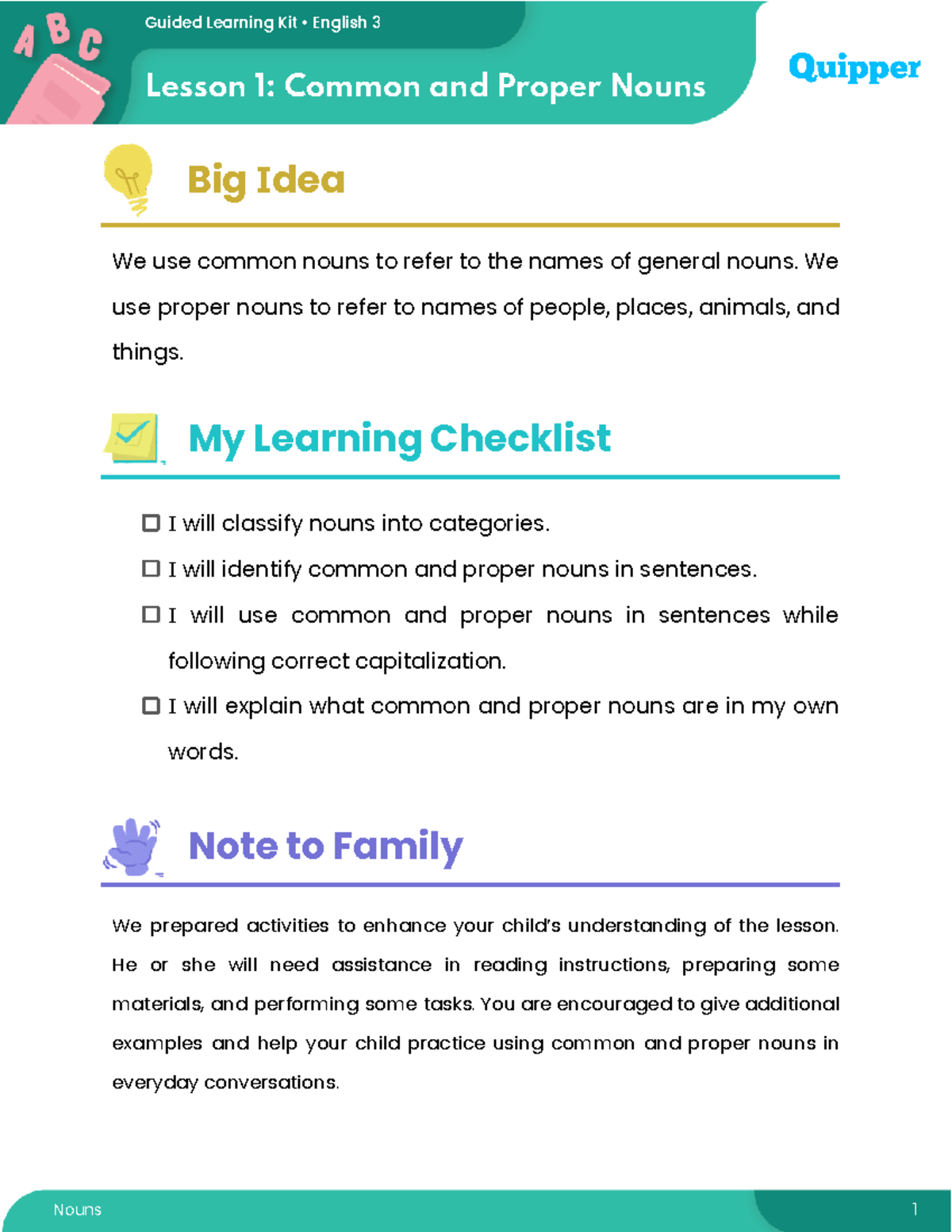 E G3 U07L01 GLK - Lesson 1: Common and Proper Nouns Big Idea We use ...