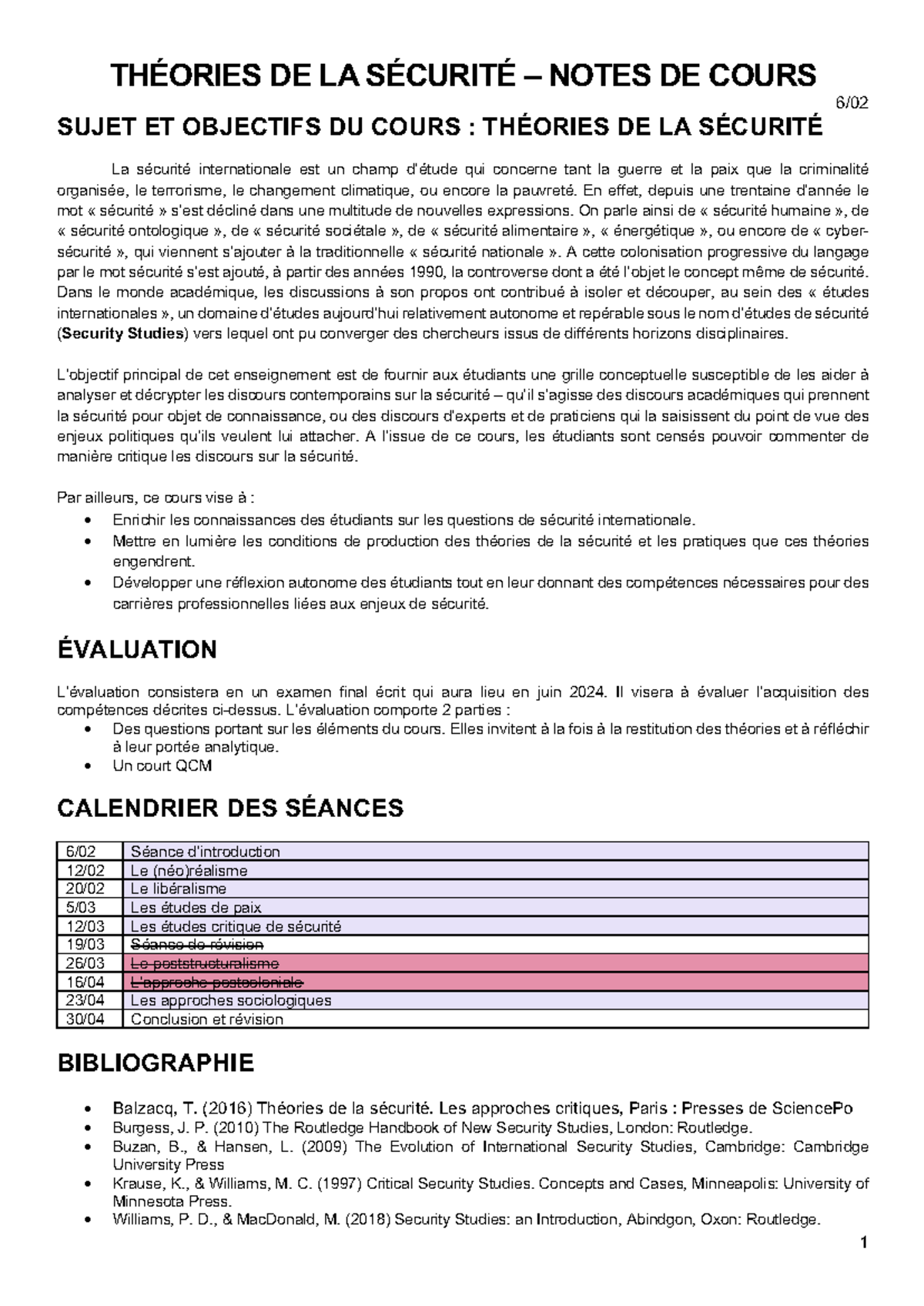Théories de la sécurité - notes de cours Laura - THÉORIES DE LA ...
